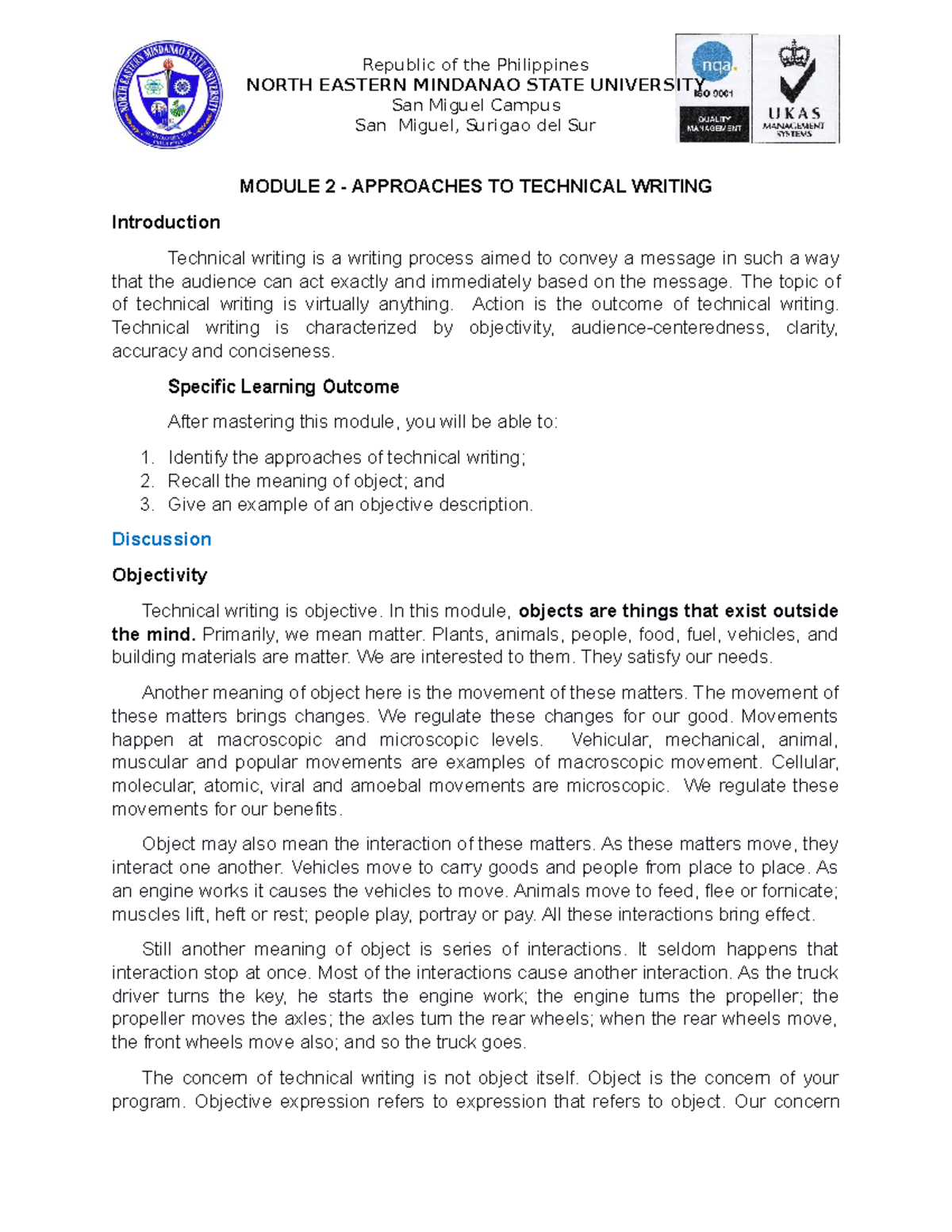 Module 2 - Approaches TO Technical Writing - NORTH EASTERN MINDANAO ...