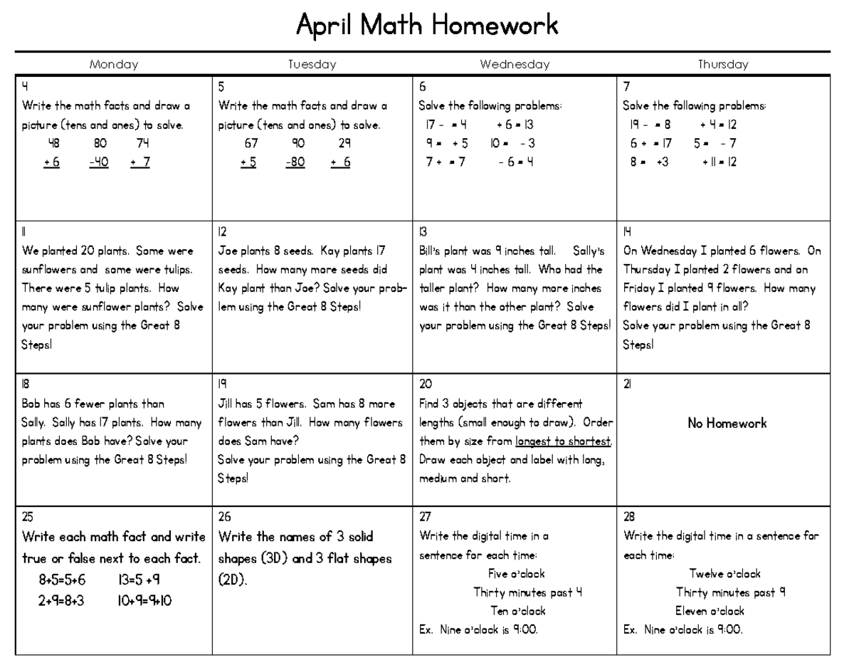 307465592-april-math - Monday Tuesday Wednesday Thursday 4 Write the ...