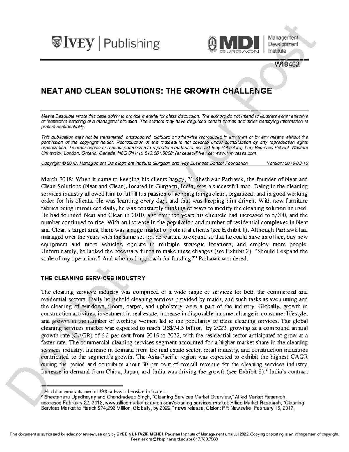 Neat and Clean Case Solutions: The growth challenge analysis ...