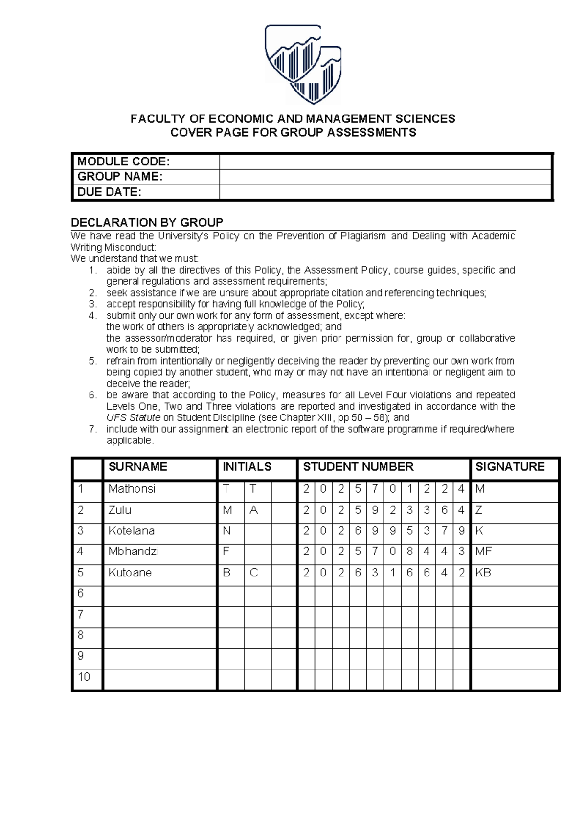 EBUS 1514 group assignment - FACULTY OF ECONOMIC AND MANAGEMENT ...