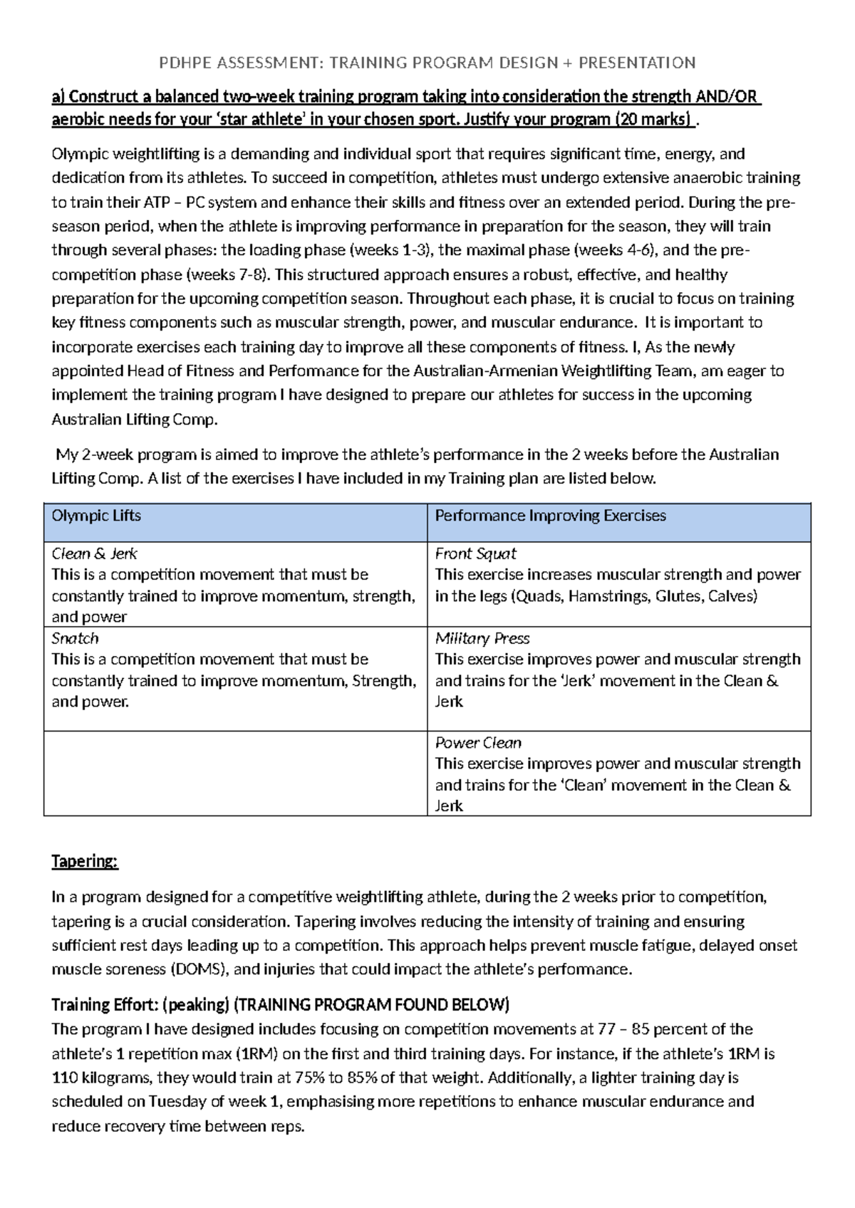 Pdhpe Improving Performance Assessment - PDHPE ASSESSMENT: TRAINING ...
