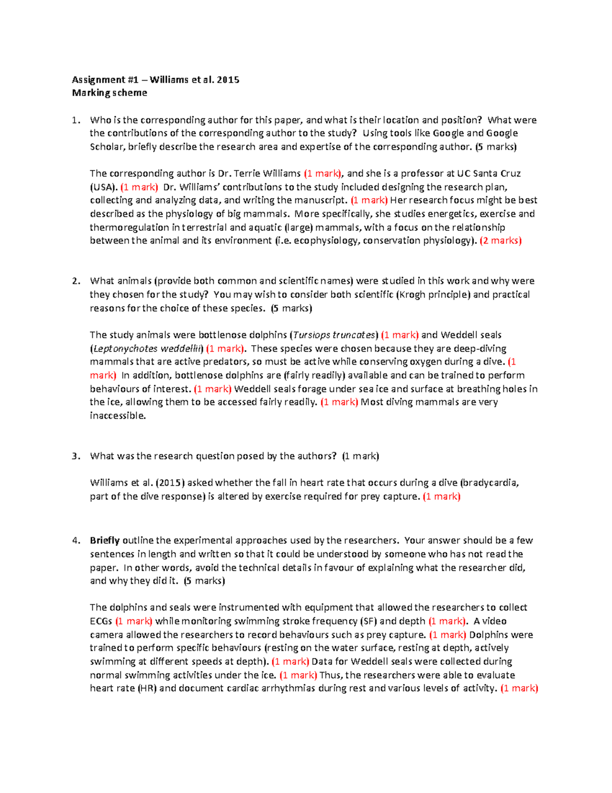 Assignment 1 2023 marking scheme - Assignment #1 – Williams et al. 201 5 Marking scheme Who is ...