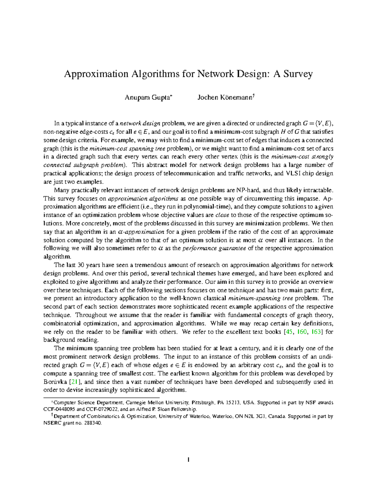 Network-survey - Prof is Naveen Garg - Approximation Algorithms for Network Design: A Survey ...