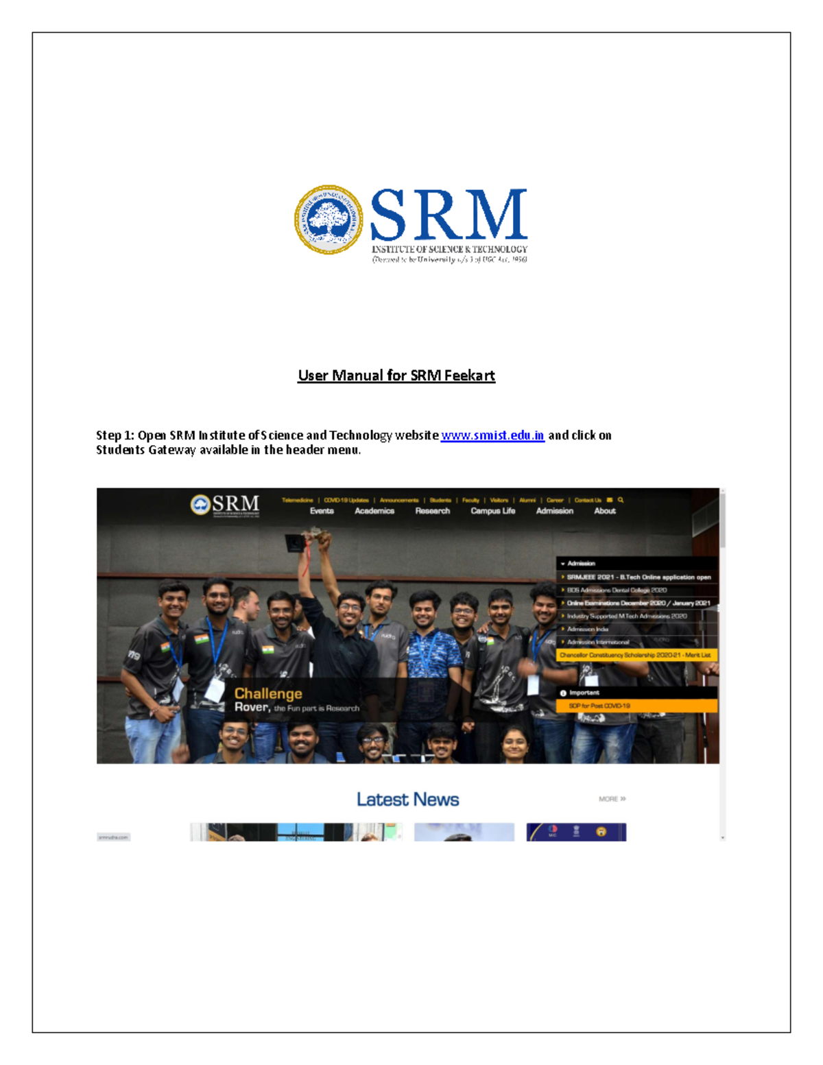 Srmist feekart user manual - User Manual for SRM Feekart Step 1: Open ...