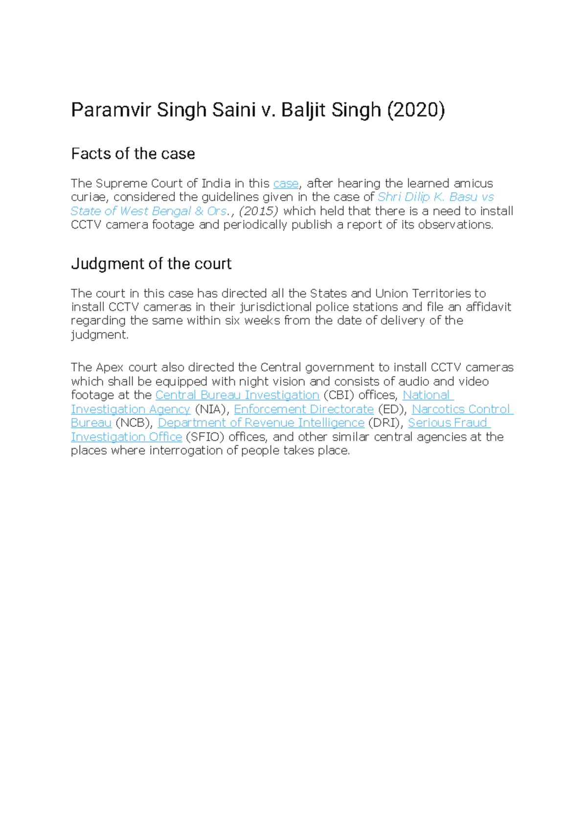 Criminal cases - Paramvir Singh Saini v. Baljit Singh (2020) Facts of ...