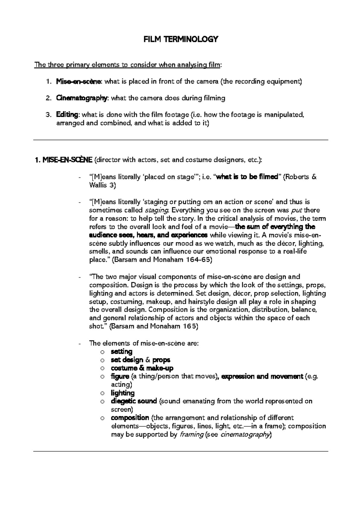 FILM Terminology - FILM TERMINOLOGY The three primary elements to ...