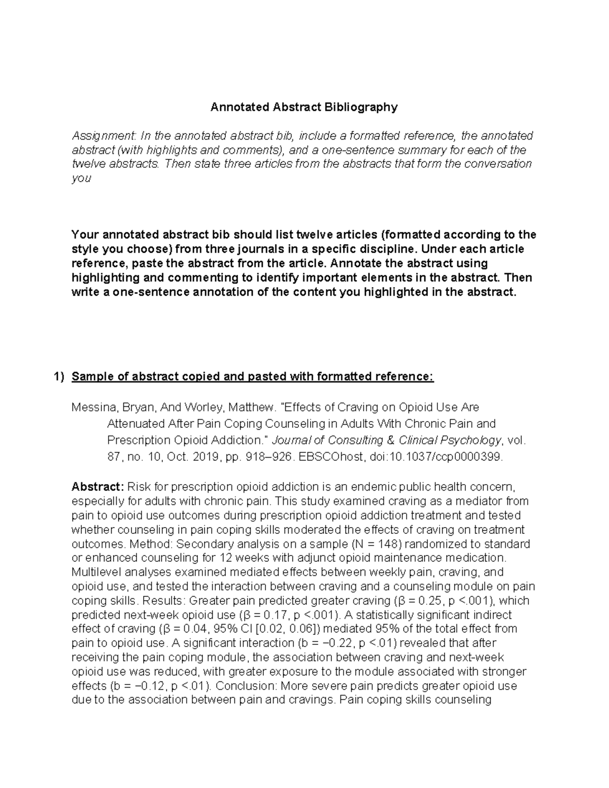 Overview Abstract Bib Sample - Annotated Abstract Bibliography ...