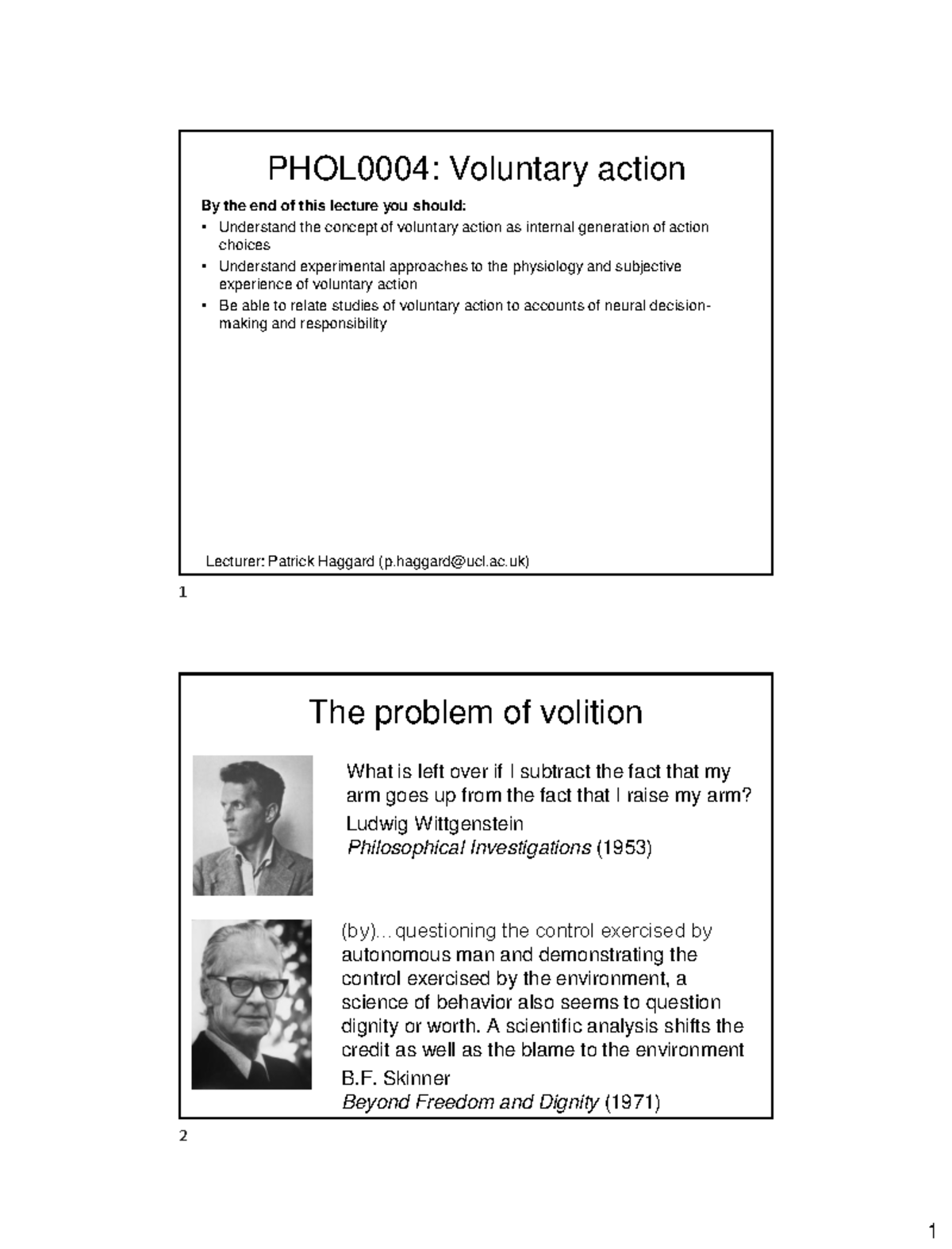 Volition Haggard ppt - PHOL0004: Voluntary action By the end of this ...