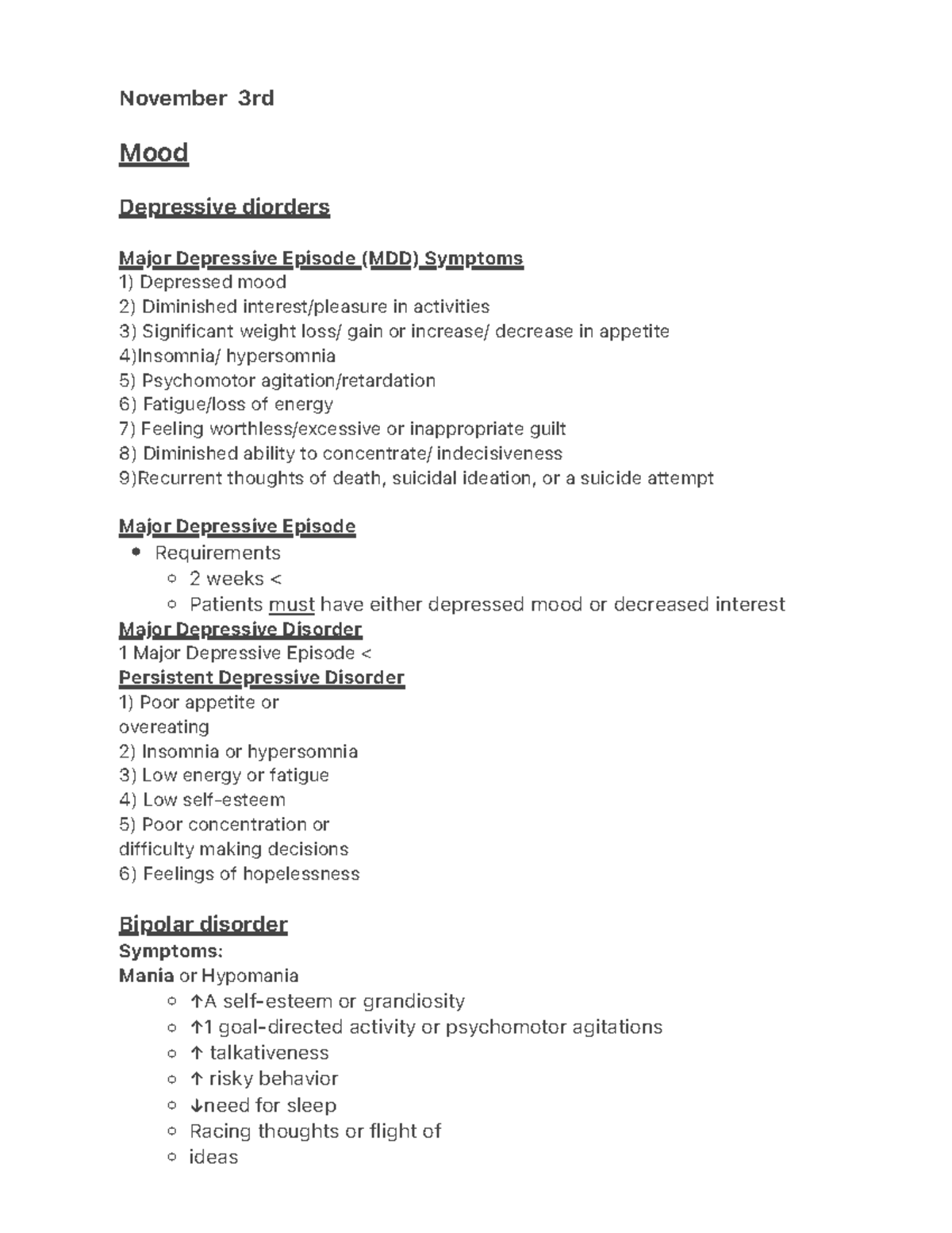 Mood - mood notes - November 3rd Mood Depressive diorders Major ...