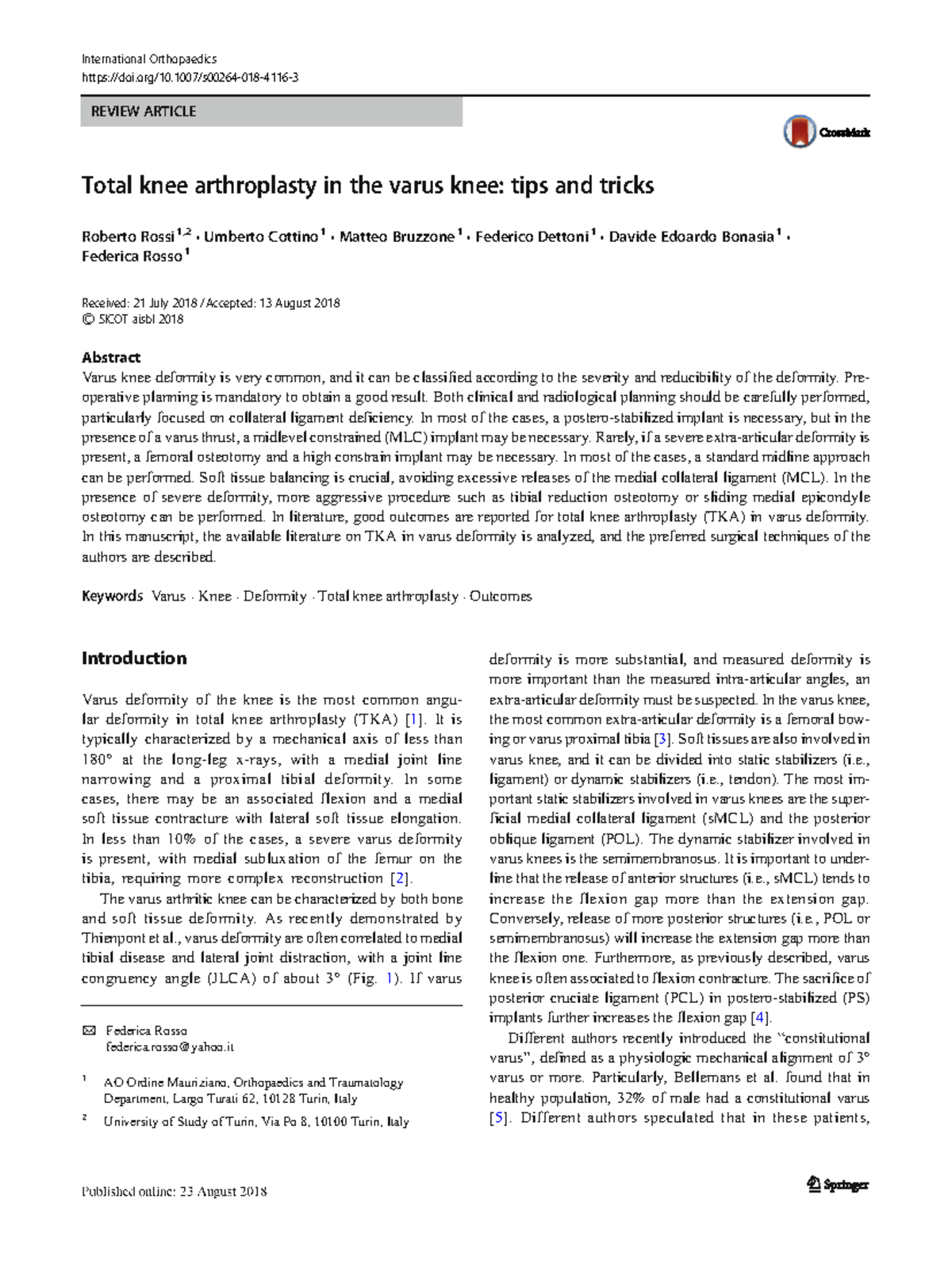 Total knee arthroplasty in the varus knee - Pre- operative planning is mandatory to obtain a ...