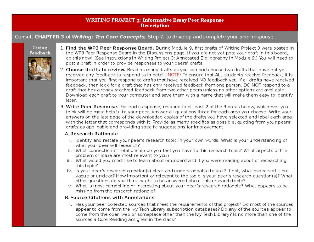 Writing Project 3 Peer Response Instructions - WRITING PROJECT 3 ...