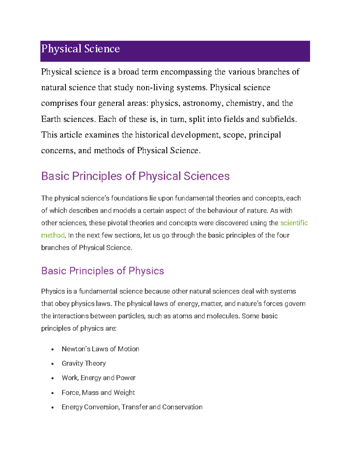 Physical Science - Module 1 - Physical Science Physical science is a broad term encompassing the ...