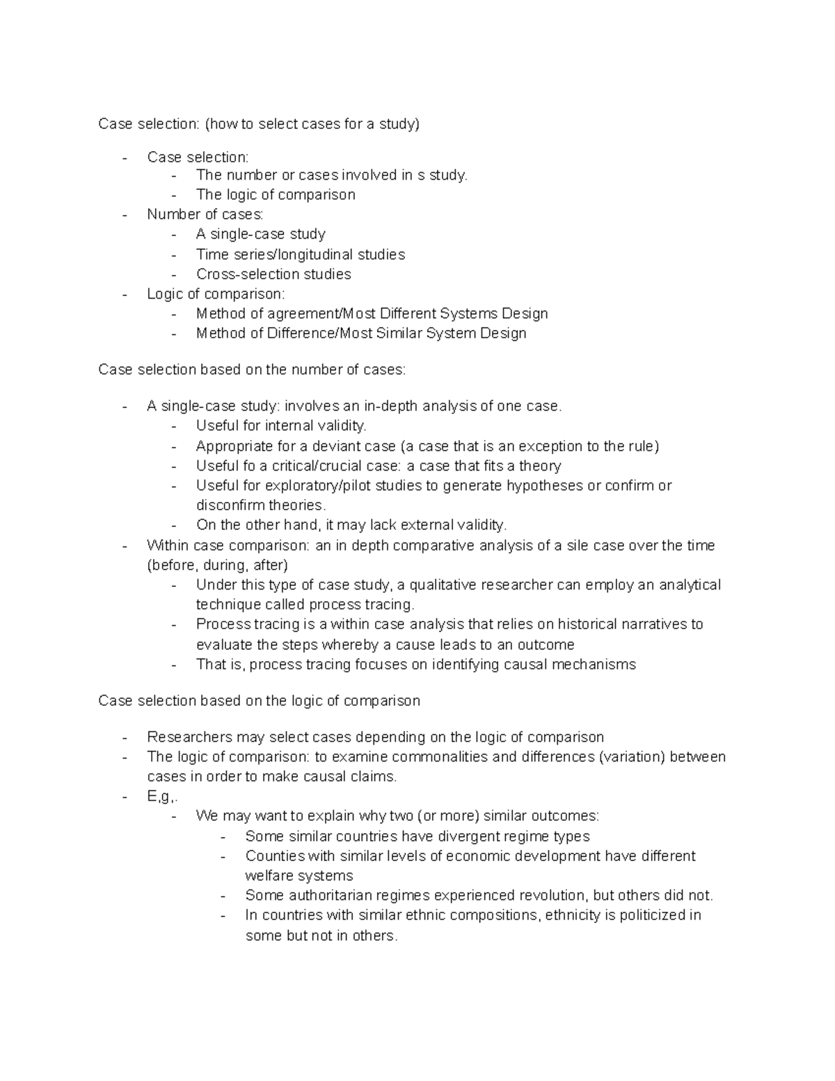 Poli 203, lecture 6, part 2 - Case selection: (how to select cases for a study) Case selection ...