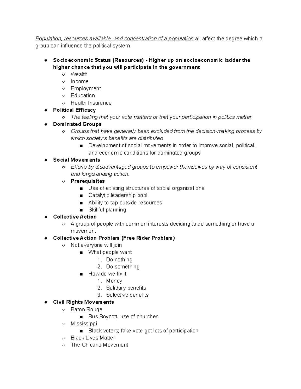 Chapter 2 Notes - Population, resources available, and concentration of ...