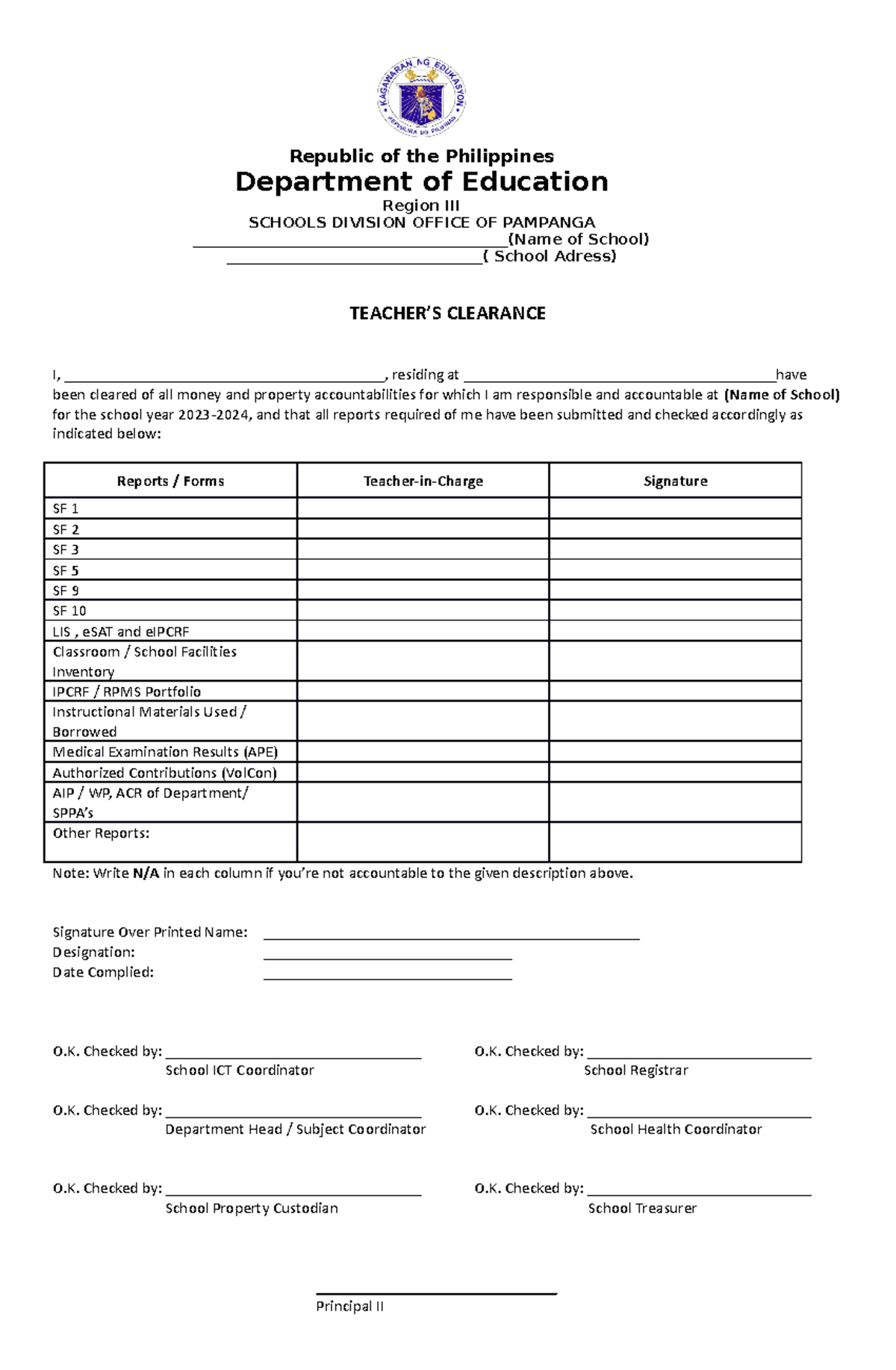 Teachers Clearance 2024 - Republic of the Philippines Department of ...