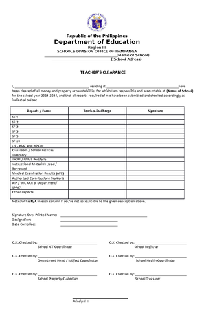 Teachers Clearance 2024 - Republic of the Philippines Department of ...