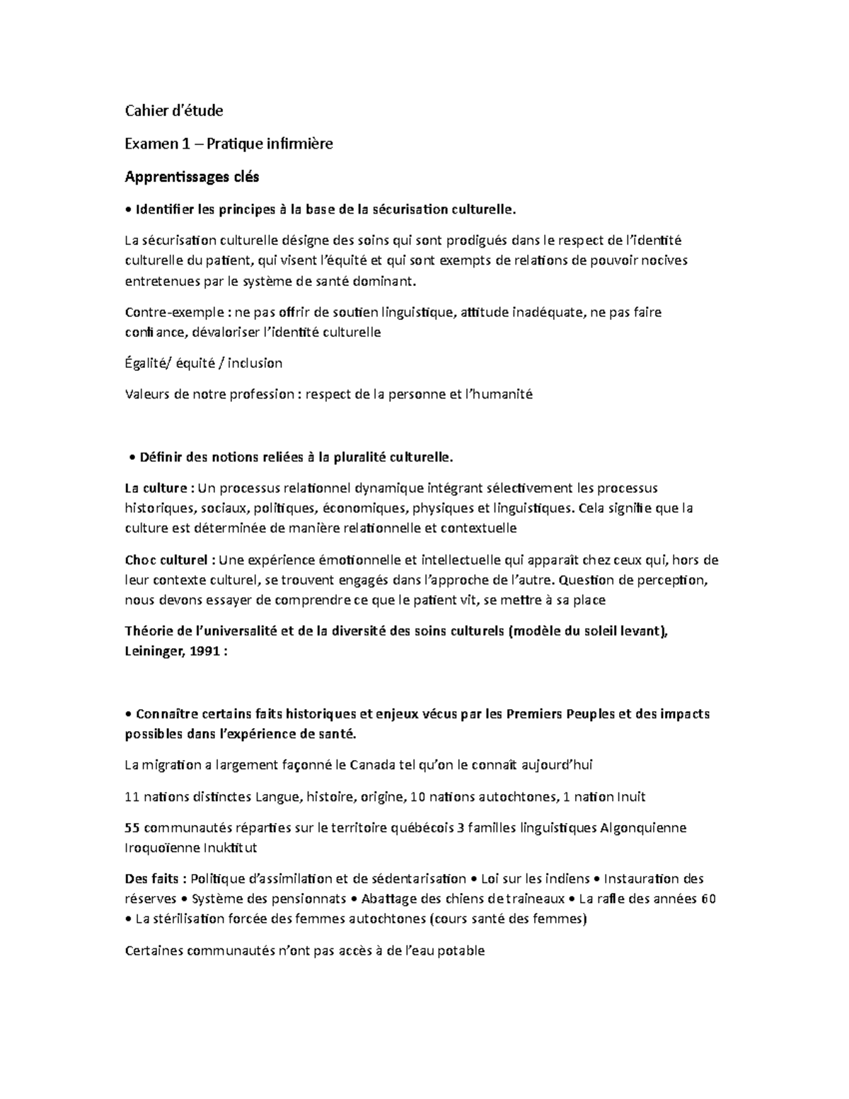 Document d'étude pratique infirmière - Cahier d’étude Examen 1 ...