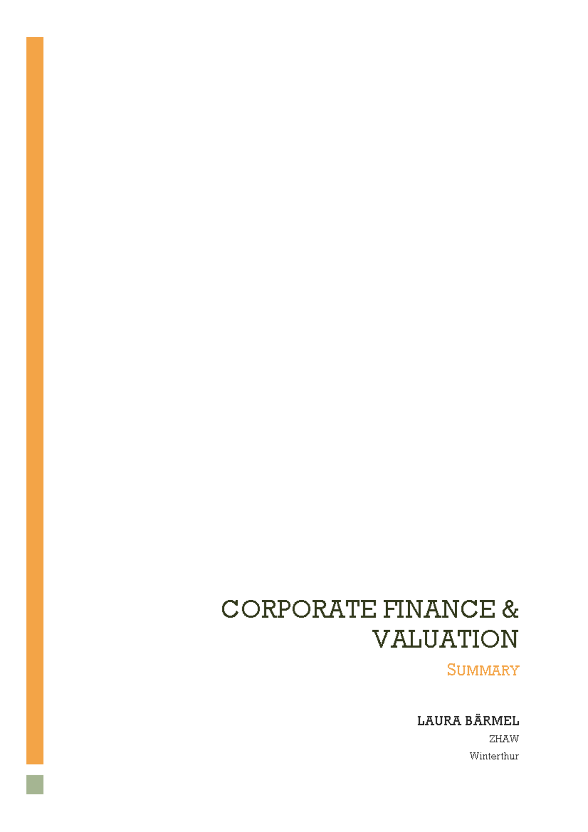 Corporate Finance And Valuation Summary - CORPORATE FINANCE & VALUATION ...