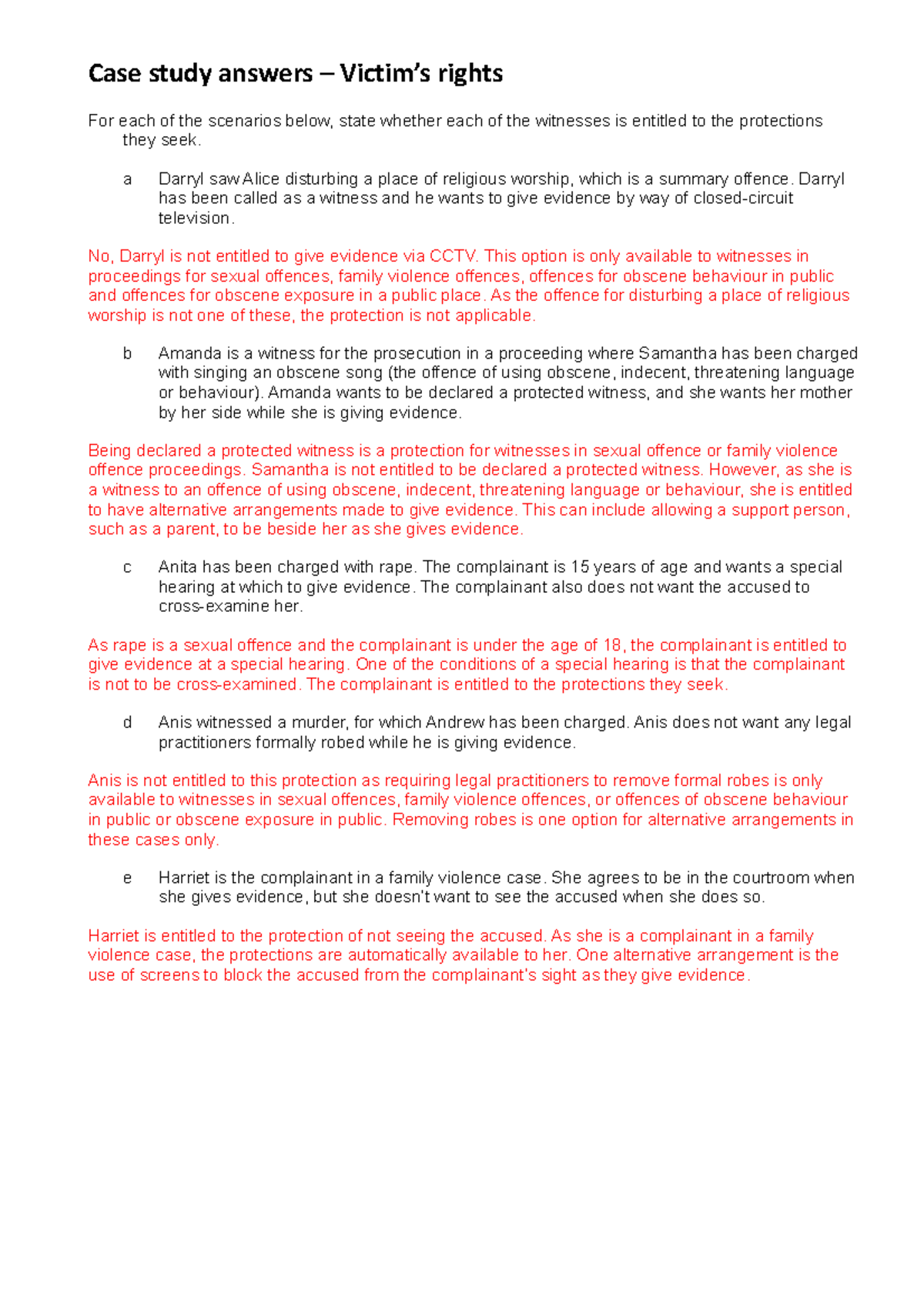 Case study in TEXT answers - Case study answers – Victim’s rights For ...