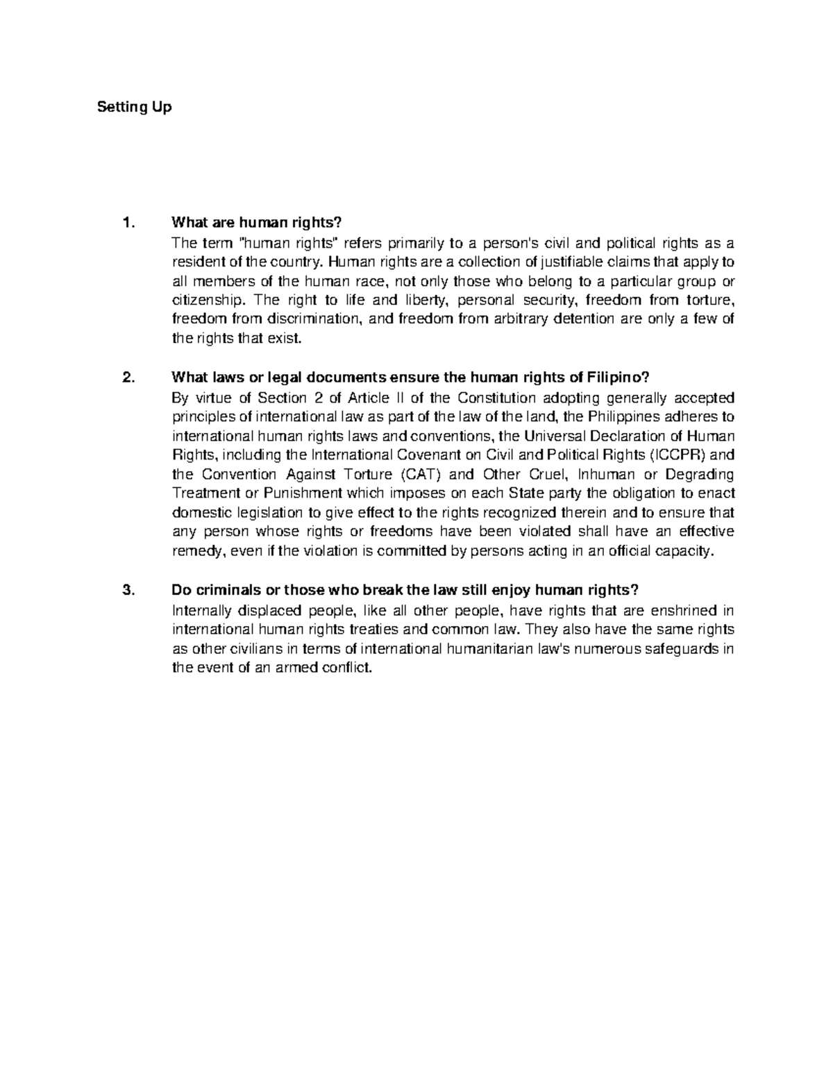 Setting Up Activity 2 NSTP - Setting Up What are human rights? The term ...