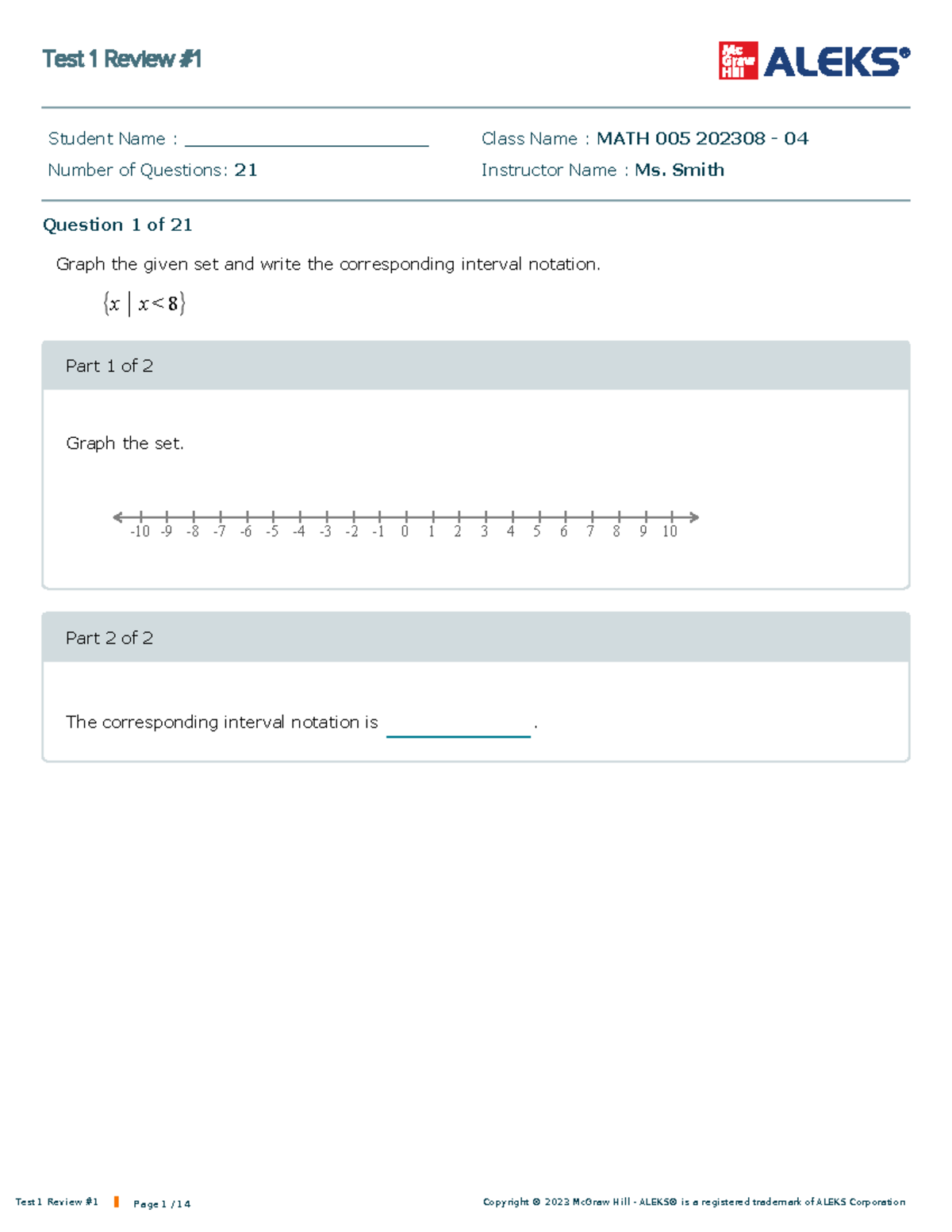 Assignment (43) - math problems - Test 1 Review Student Name ...