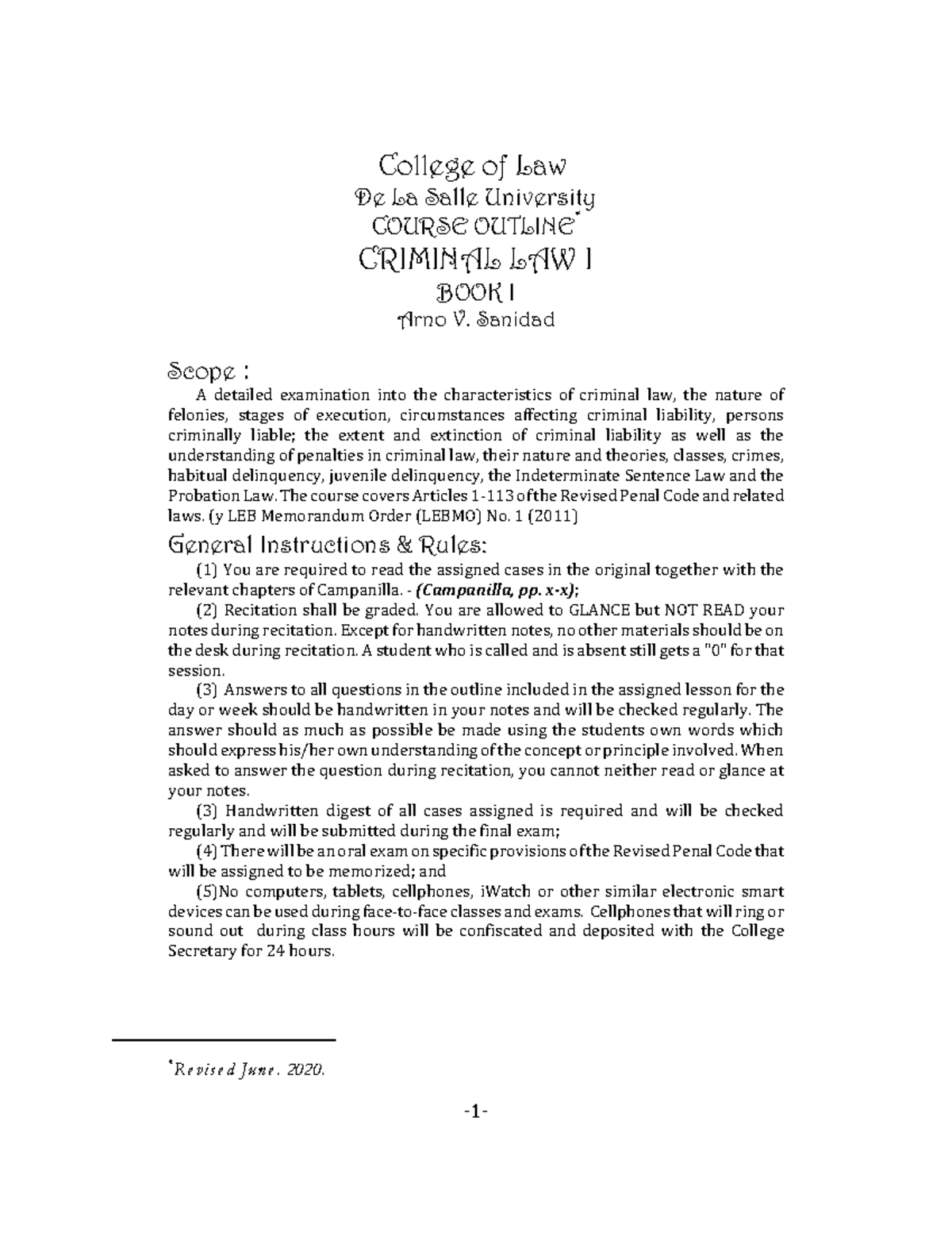 Criminal Law 1- Outline Part 1 DLSU COL - College of Law De La Salle ...