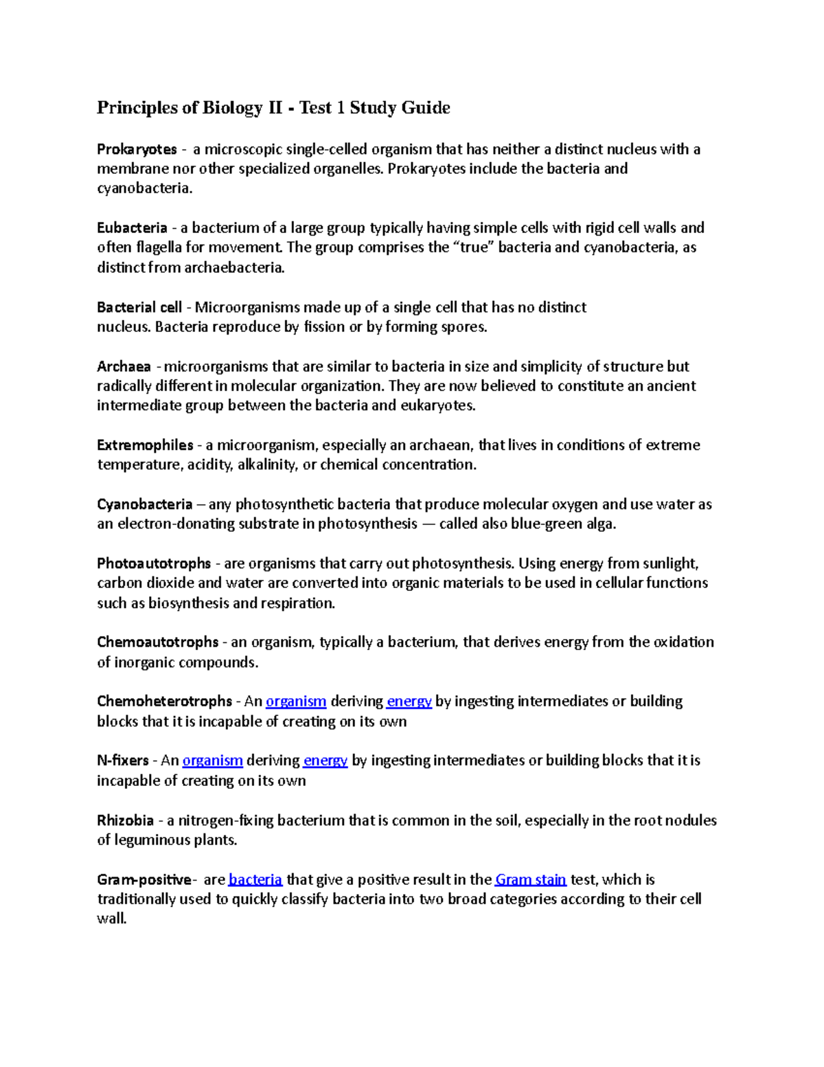 Principles of Biology II test 1 study guide - Principles of Biology II ...