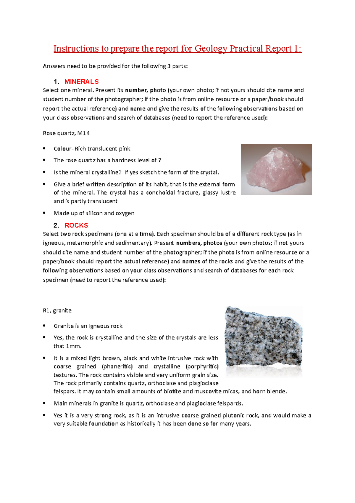 Instructions for Geology Practical Report 1 - Instructions to prepare ...