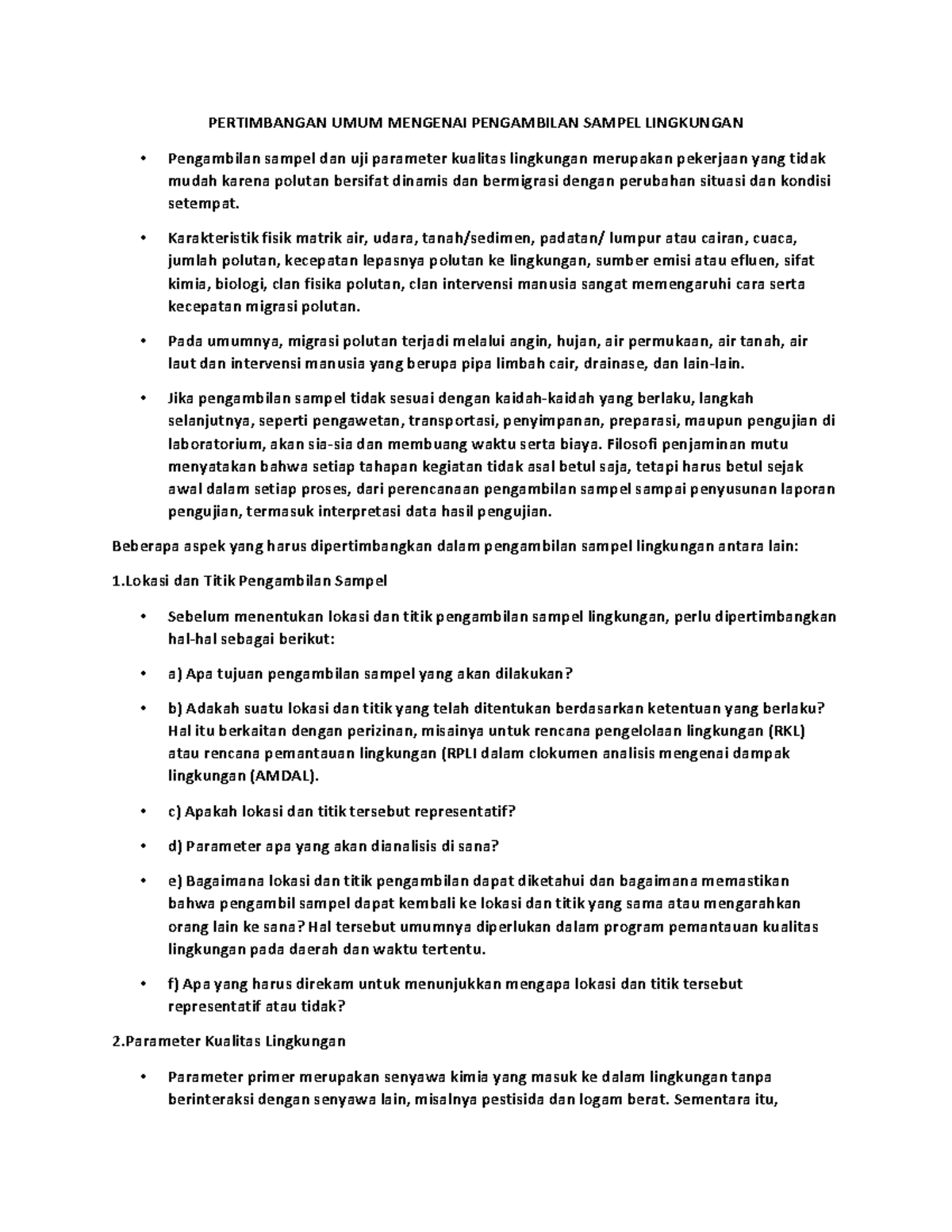 Materi Pertimbangan UMUM Mengenai Pengambilan Sampel Lingkungan pdf - PERTIMBANGAN UMUM MENGENAI ...