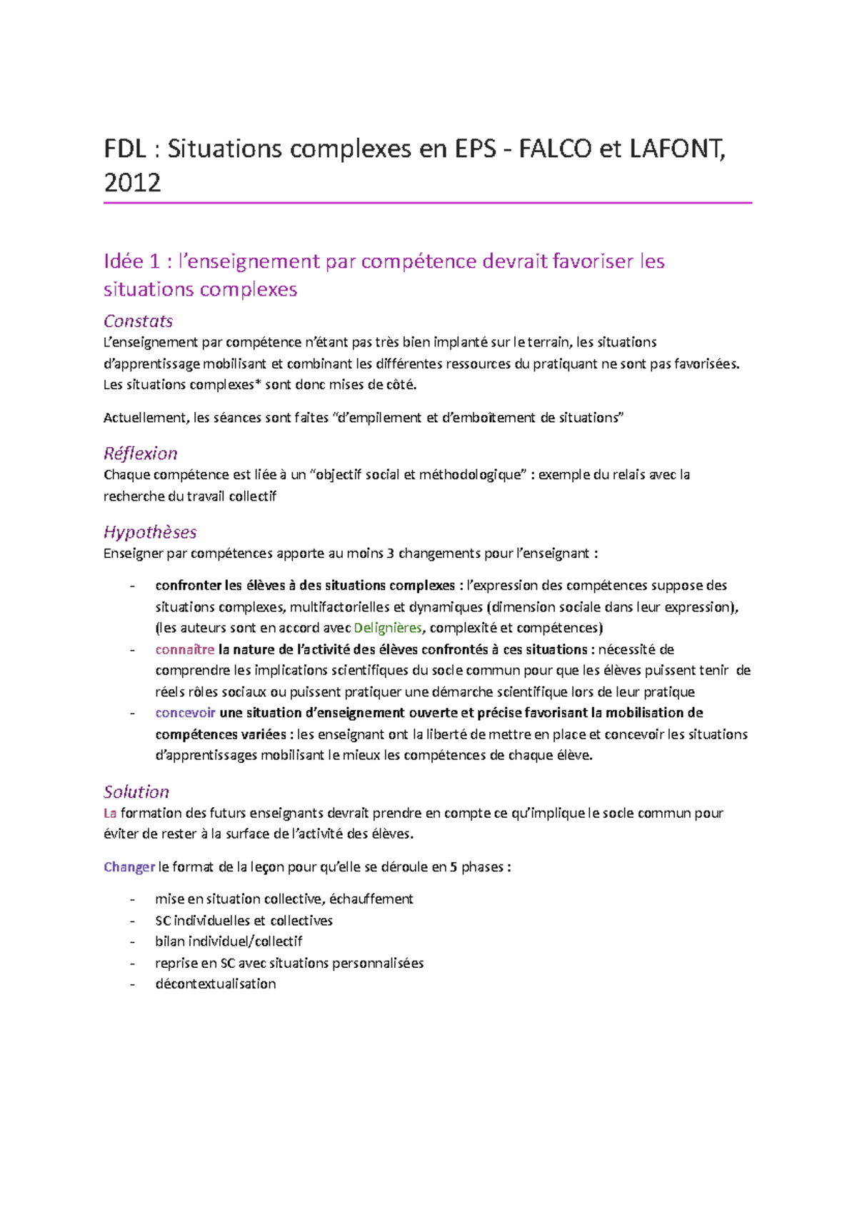 FDL - Situations complexes - Les situations complexes* sont donc mises ...