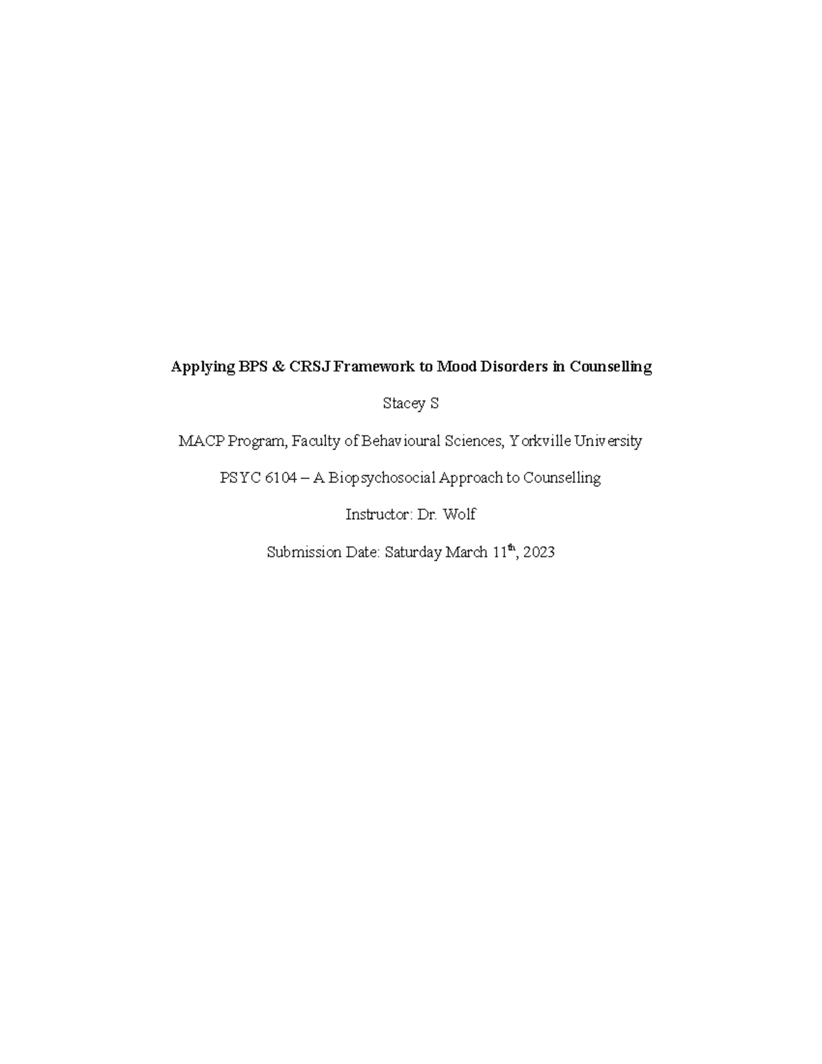Applying BPS & CRSJ Framework to Mood Disorders in Counselling ...