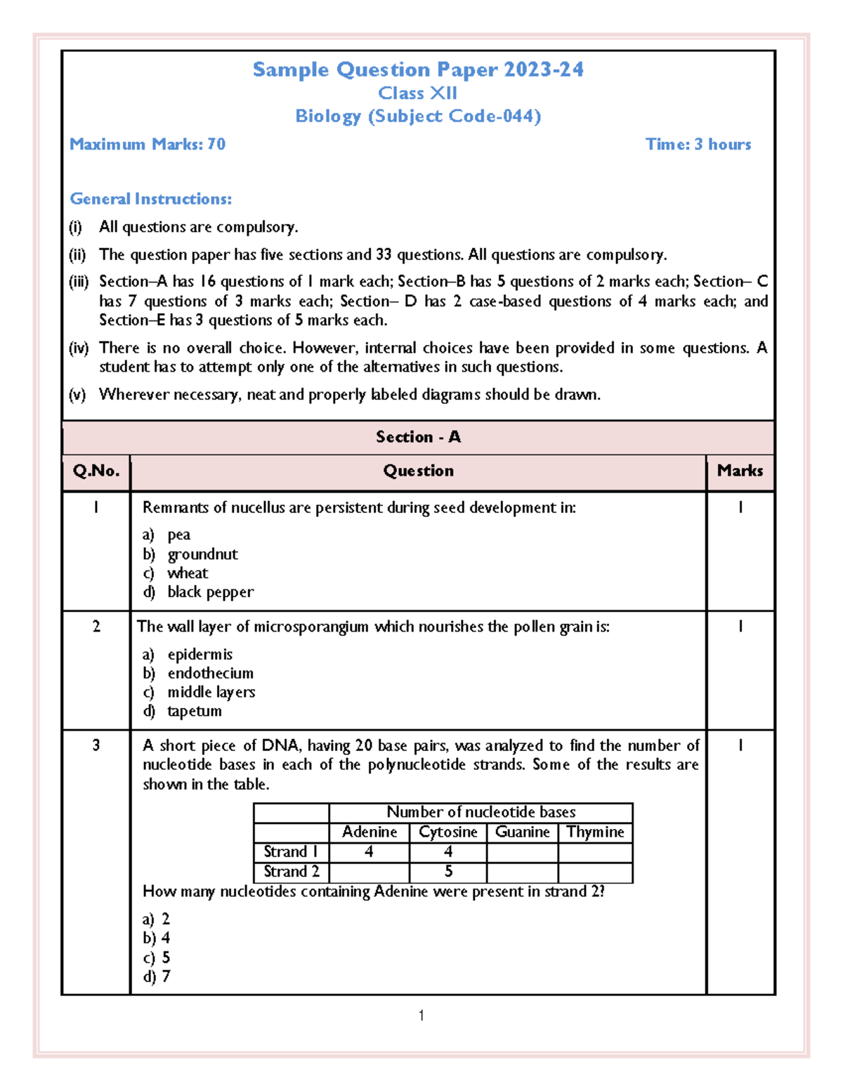 Biology-SQP - BIOLOGY - Sample Question Paper 2023- 24 Class XII ...
