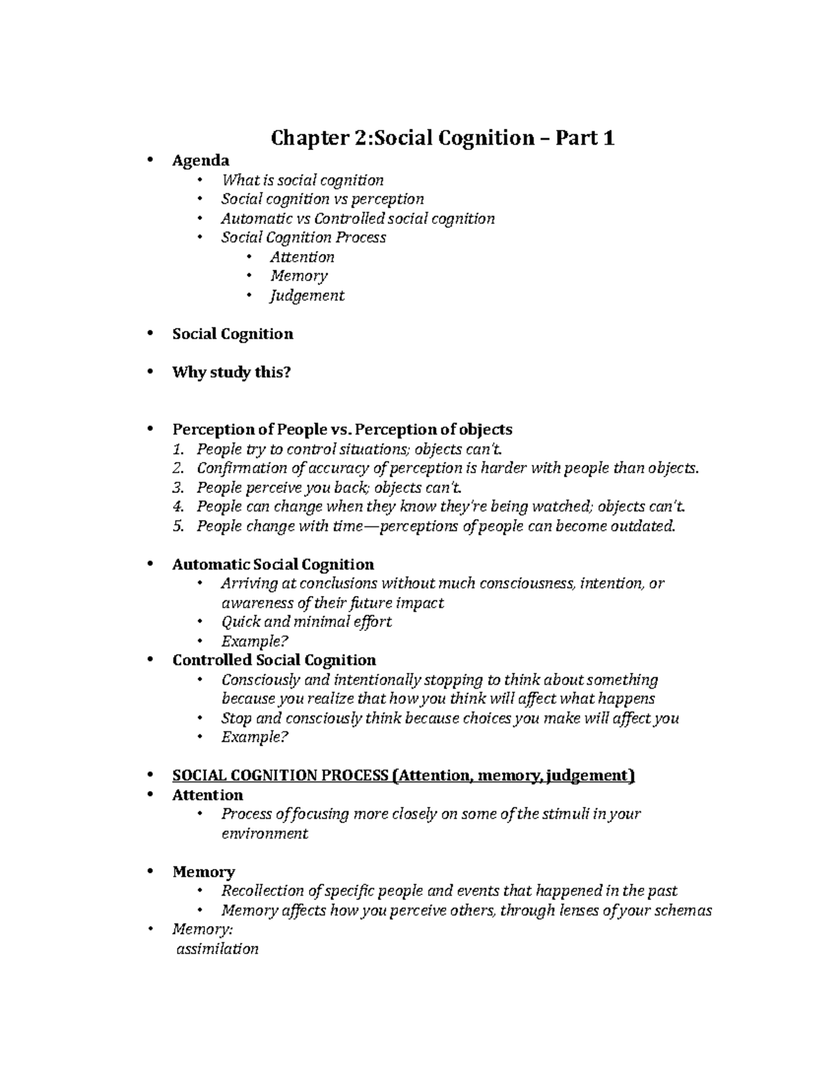 Chapter 2- Outline - Lecture notes 2 - Chapter 2:Social Cognition ...