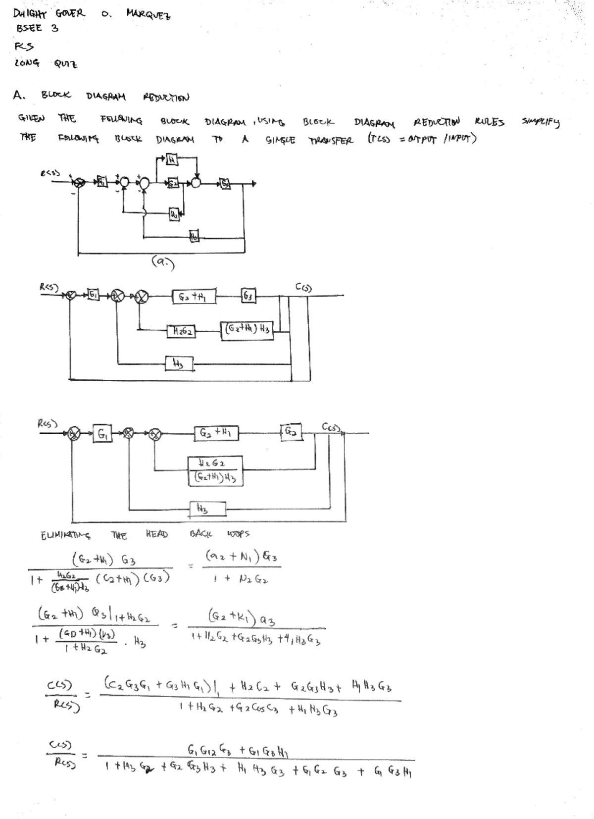 FEEDBACK CONTROL SYSTEM QUIZ 1 - Electronics and Communications ...