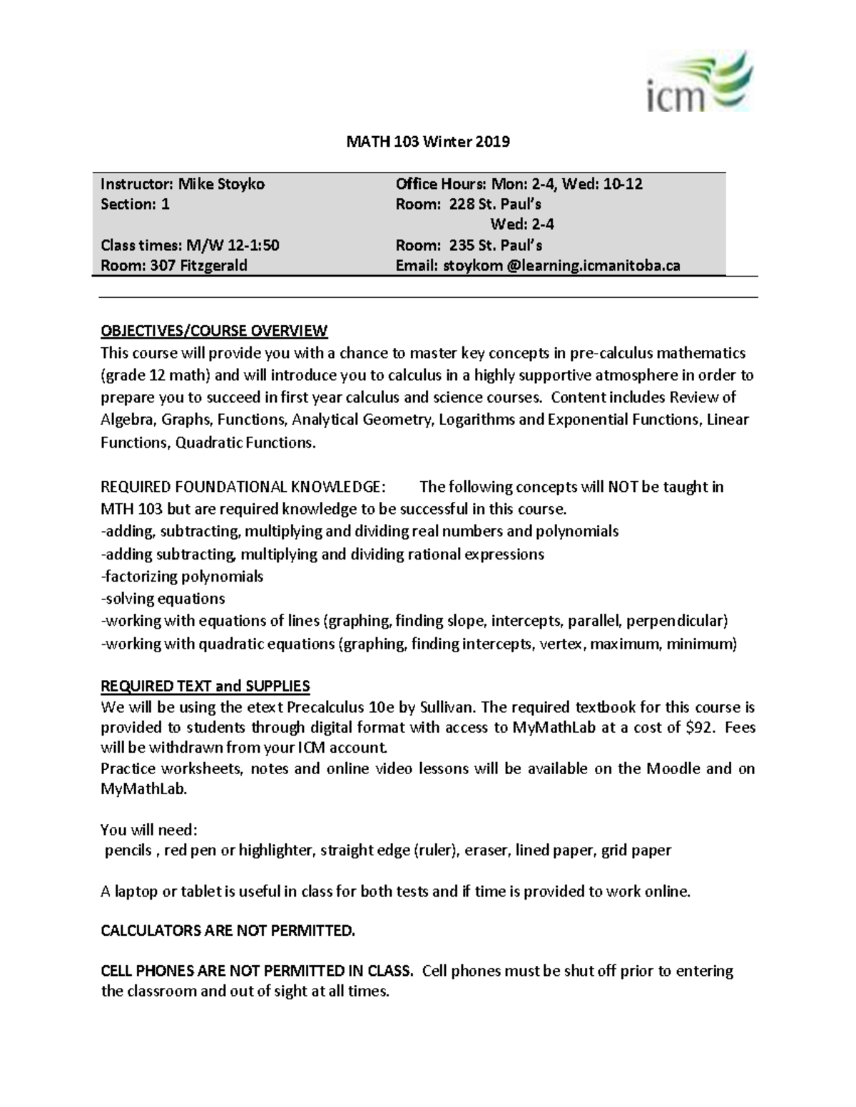2019 MTH103 Course Outline Section 1 - MATH 103 Winter 2019 Instructor ...