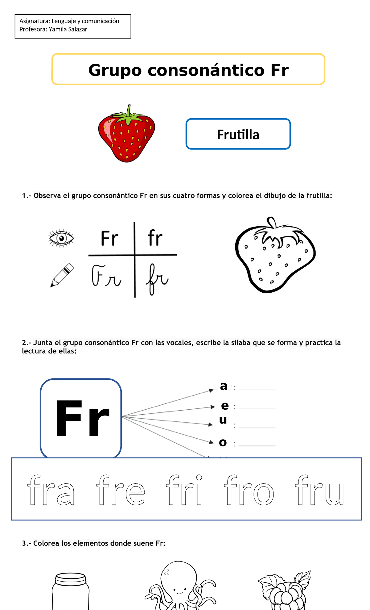 Guía FR - Difonos fr - Grupo consonántico Fr 1.- Observa el grupo ...