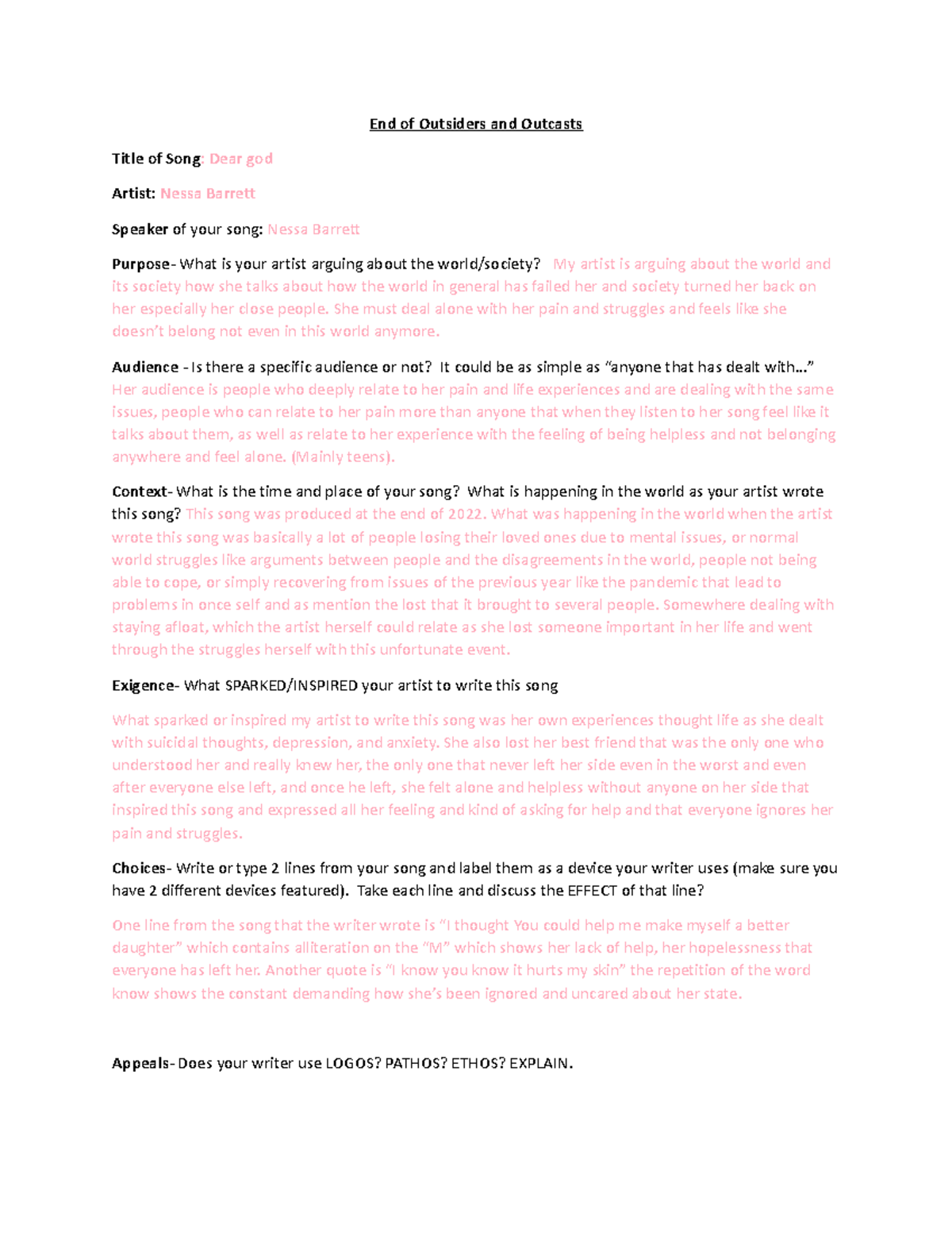 End of Outsiders and Outcasts song analysis - End of Outsiders and ...