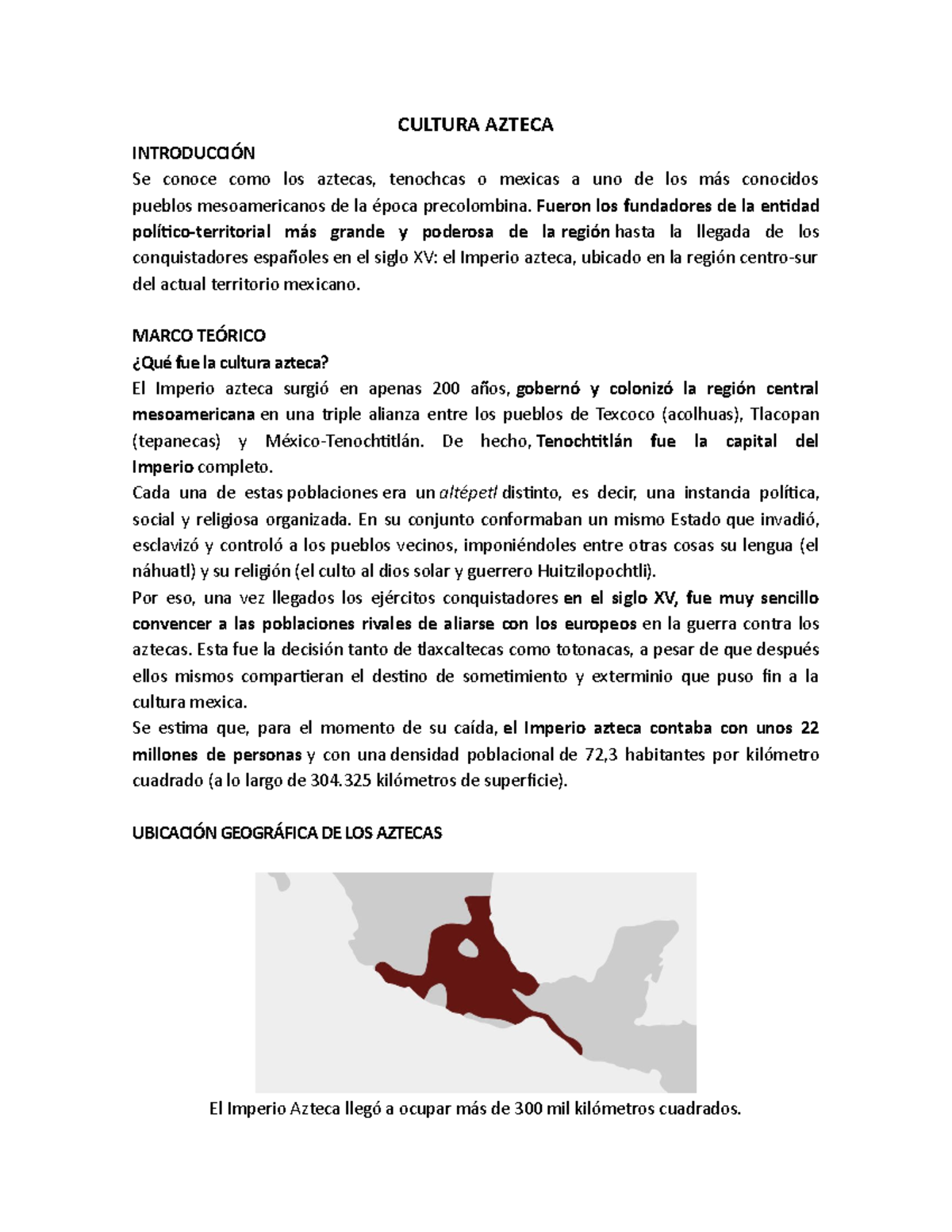 Cultura Azteca - solo es resumen - CULTURA AZTECA INTRODUCCIÓN Se ...