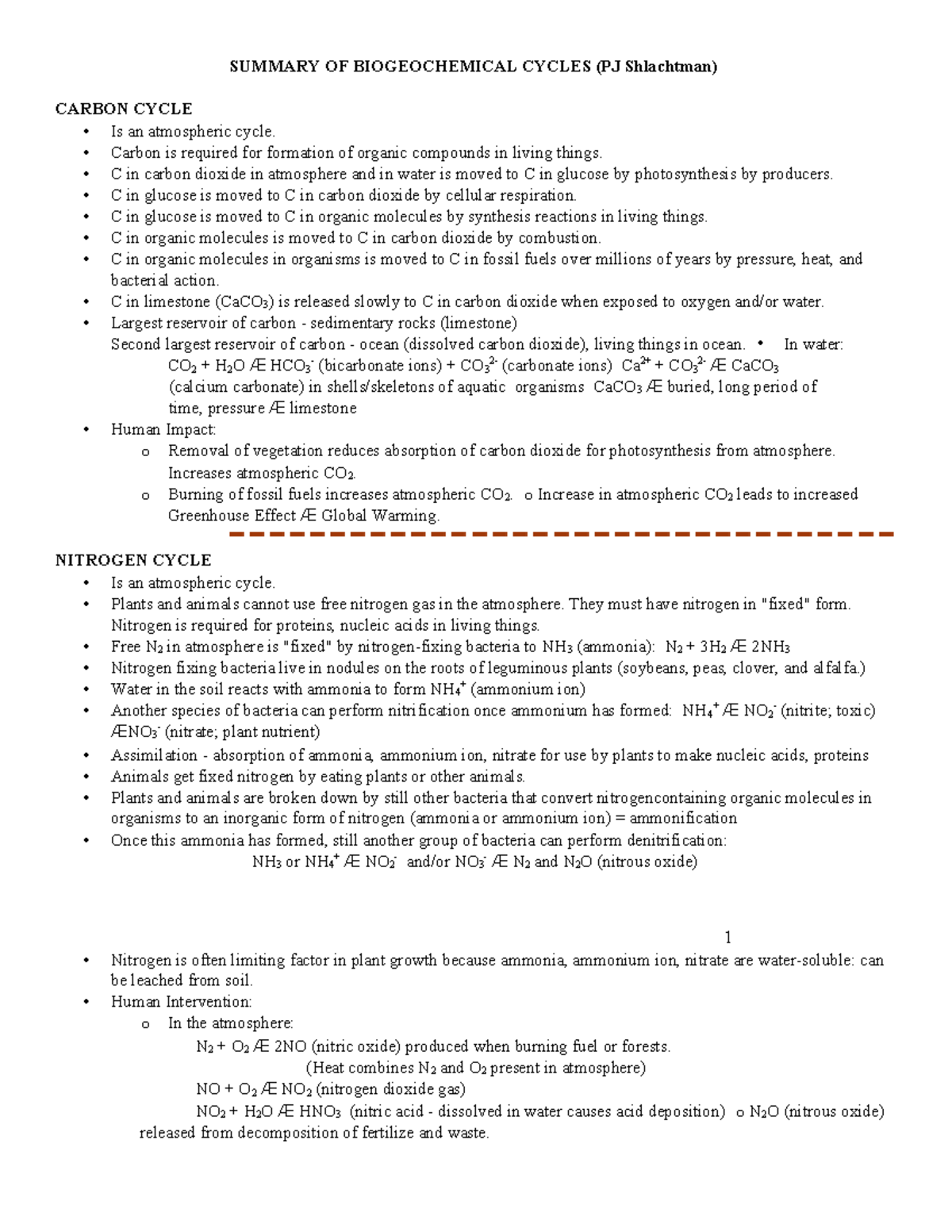 Biogeochemical cycles-summary - SUMMARY OF BIOGEOCHEMICAL CYCLES (PJ ...