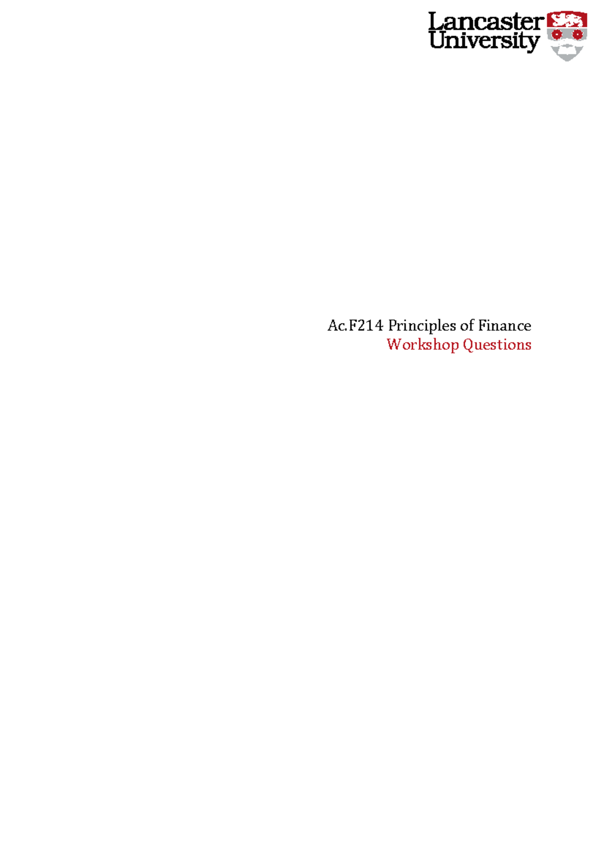 AC.F214M Week 3 Workshop questions, Cash flow calculation - Ac ...