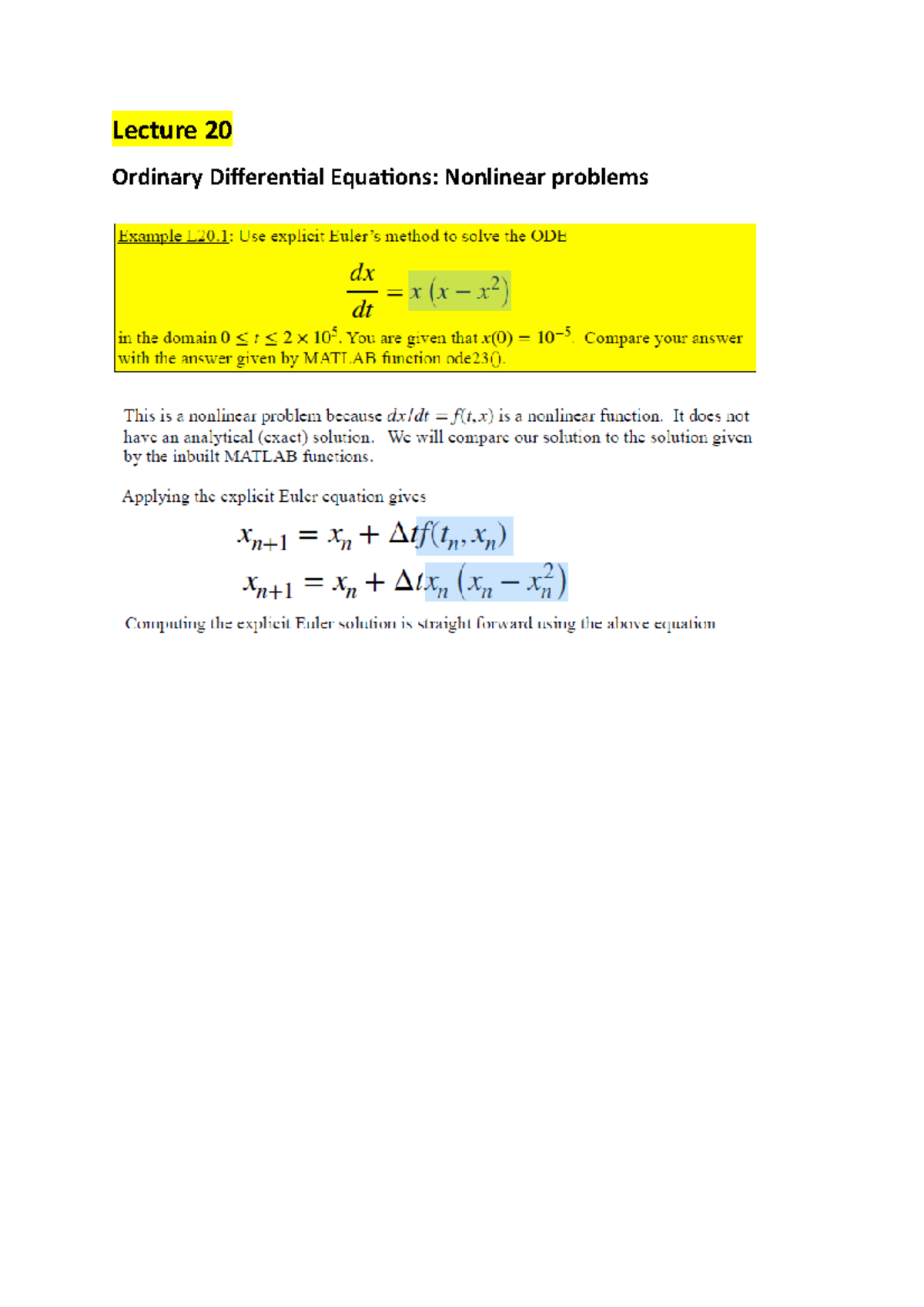 Lecture 20 - Lecture 20 Ordinary Differential Equations: Nonlinear ...
