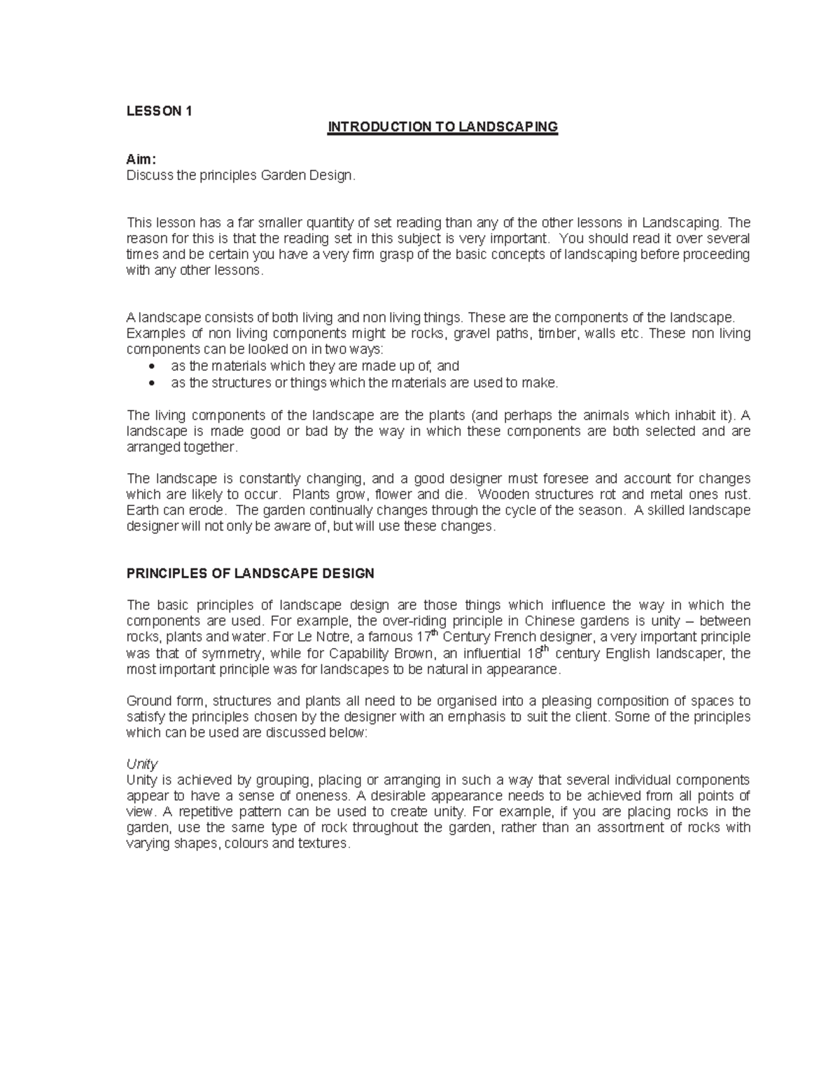 Landscape notes p1 - LESSON 1 INTRODUCTION TO LANDSCAPING Aim: Discuss ...