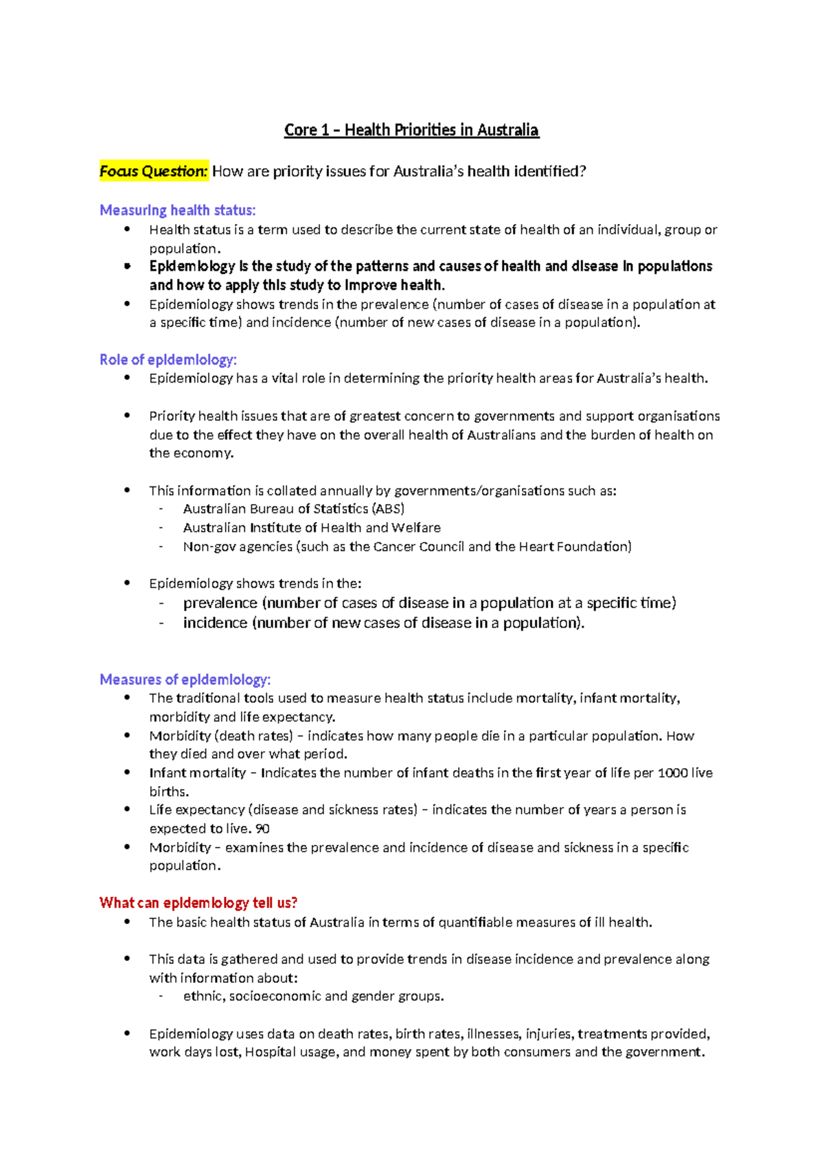 1. Measuring Health Status - PDHPE - Core 1 – Health Priorities in ...