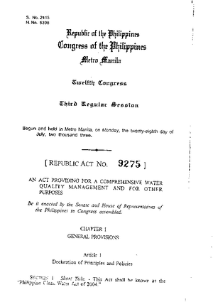 Republic ACT NO - Lecture notes - REPUBLIC ACT NO. 9512 December 12 ...