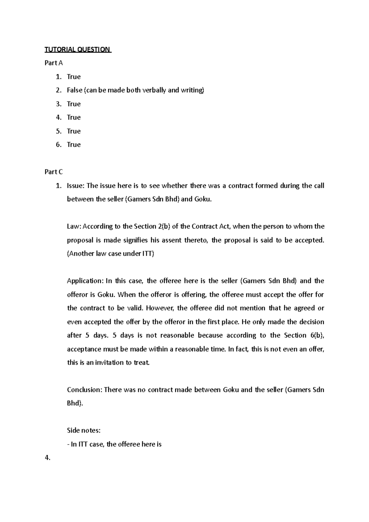 Tutorial Question Law Tutorial 2 Tutorial Question Part A 1 True 2 False Can Be Made Both