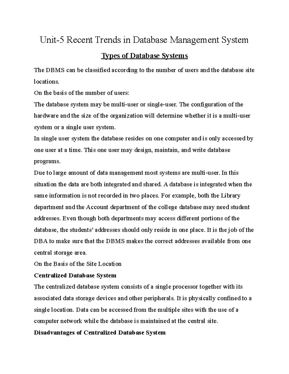 Unit-5 of DBMS nOTES FOR DBMS - Unit-5 Recent Trends in Database ...