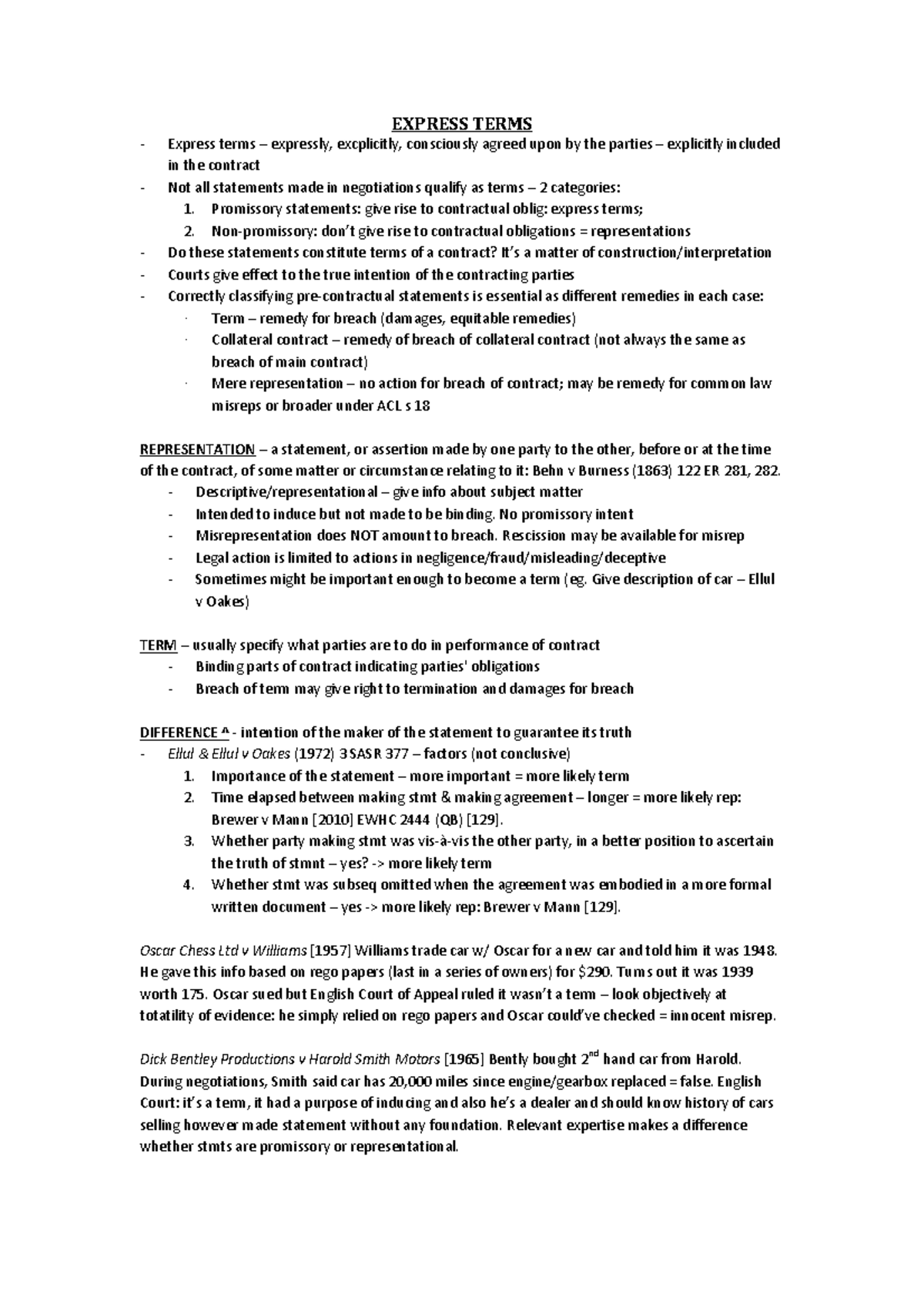 Express Terms - Summary Introduction to Contract Law - EXPRESS TERMS ...