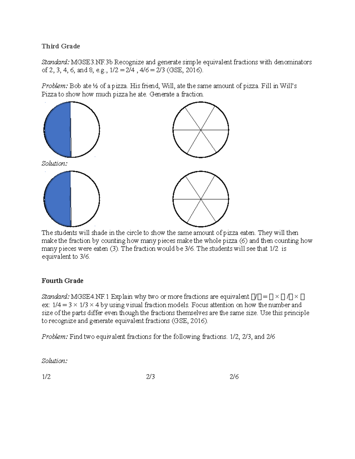 AUA 2 task 2 - task 2 - Third Grade Standard: MGSE3.NF Recognize and ...
