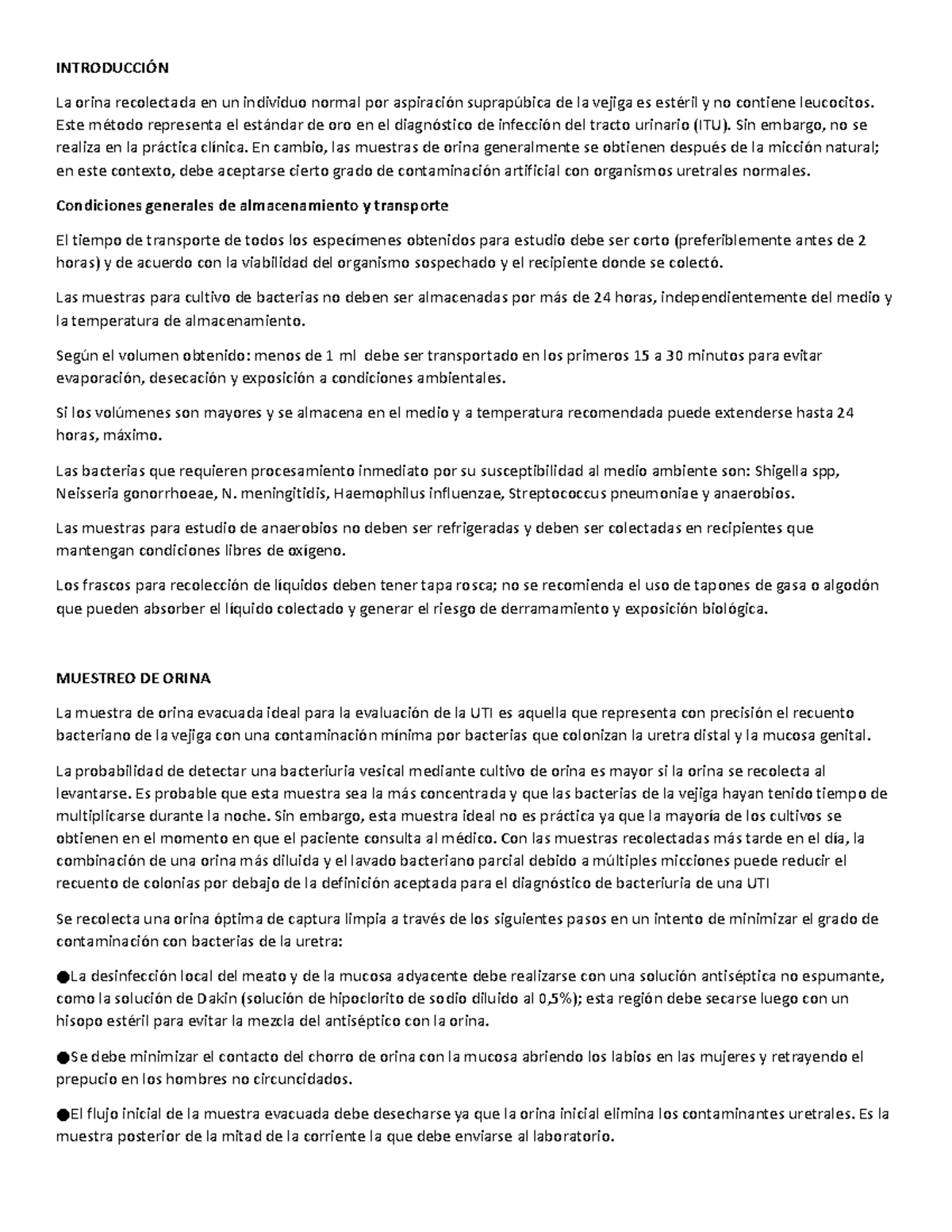 Apuntes de ANATOMIA Y BIOQUÍMICA - INTRODUCCIÓN La orina recolectada en ...