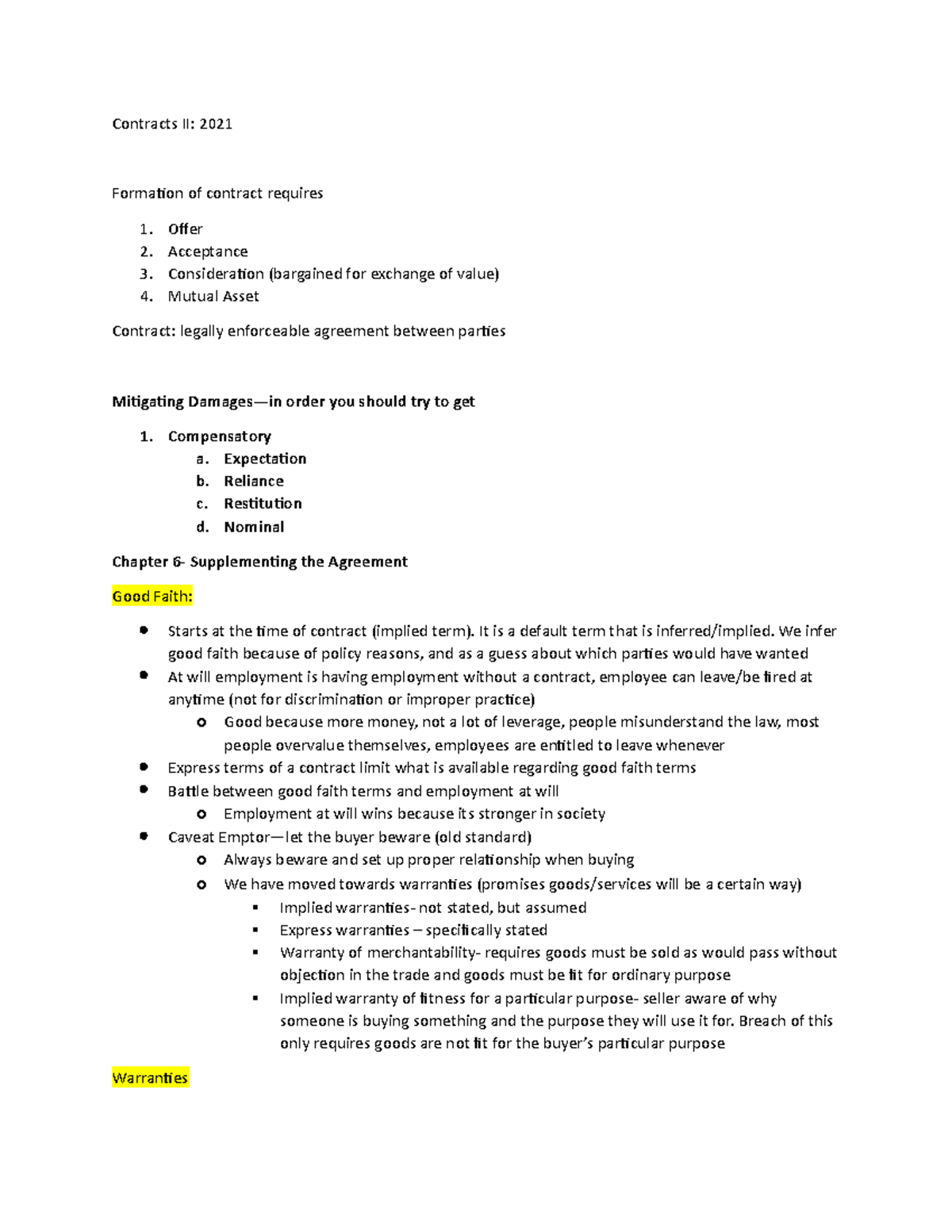 Contracts II outline 2021 -Chaffee - Contracts II: 2021 Formation of ...
